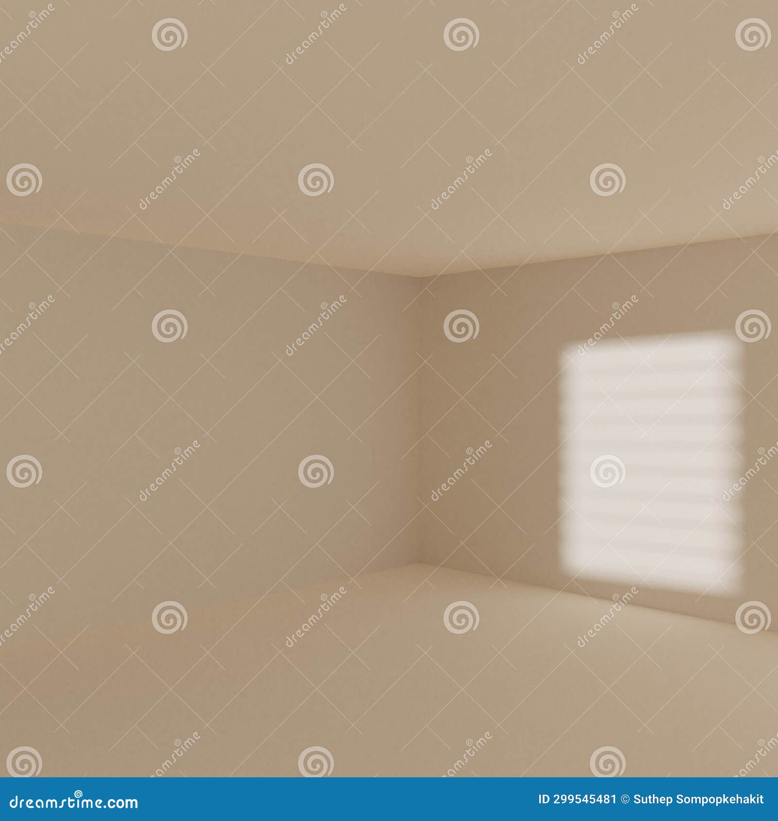 Brown Empty Room with Window Shadow, 3D Rendering Stock Illustration ...