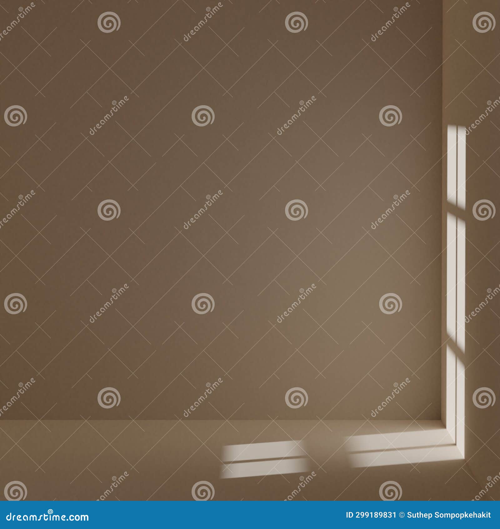 Brown Empty Room with Window Shadow, 3D Rendering Stock Illustration ...