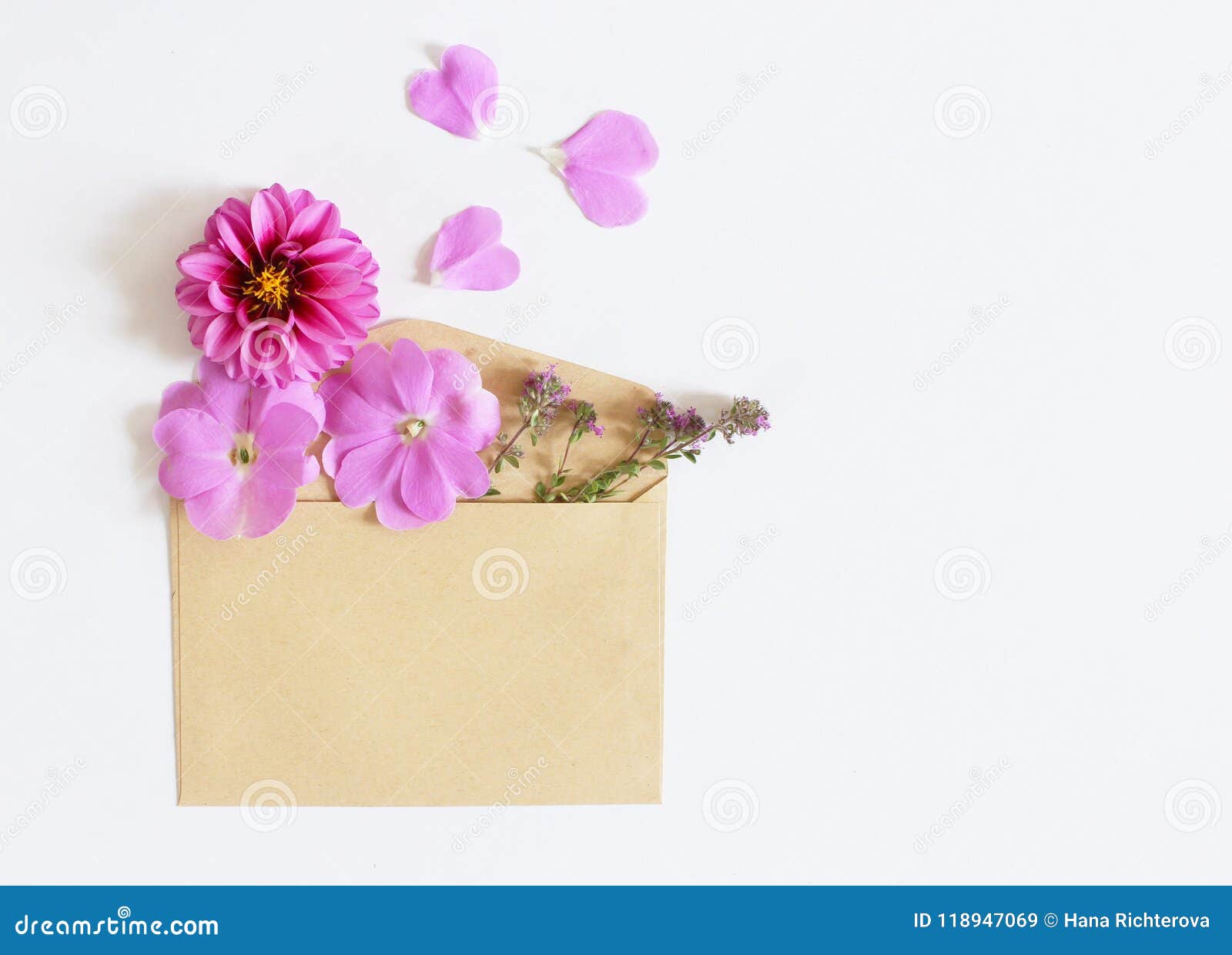 Brown Envelope with a Spring Flower Arrangement on White Background ...