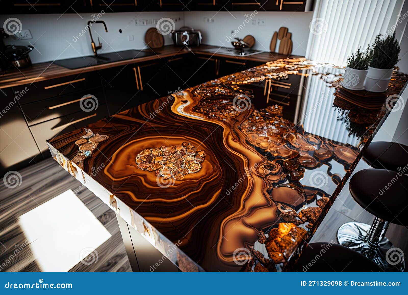Brown Epoxy Resin Kitchen Countertops. Generative AI Stock Illustration ...
