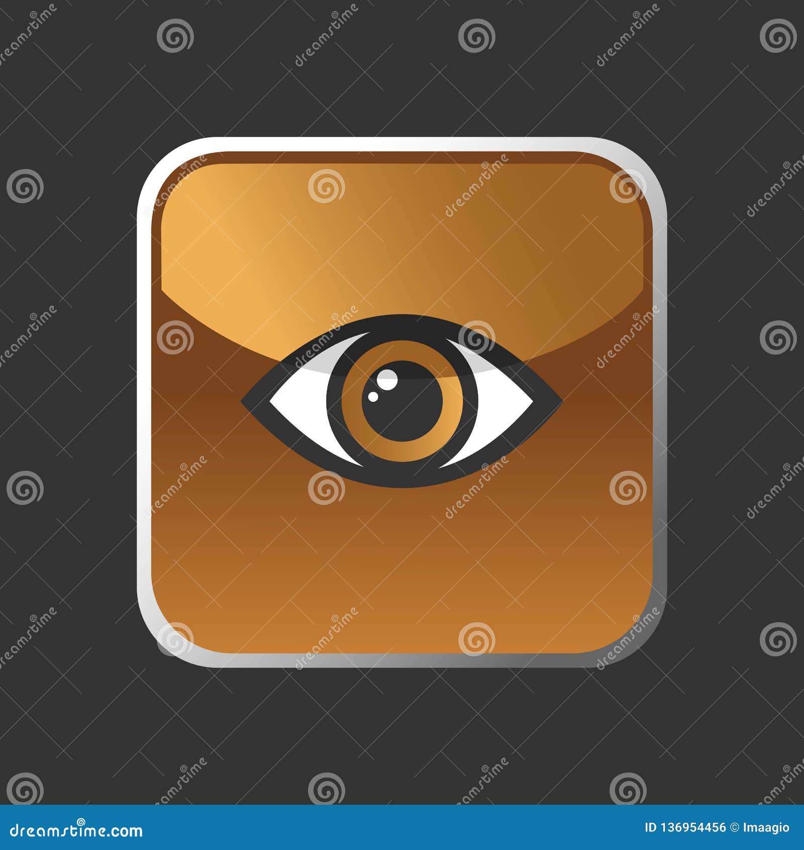Brown Eye Icon on a Square Button Stock Vector - Illustration of ...