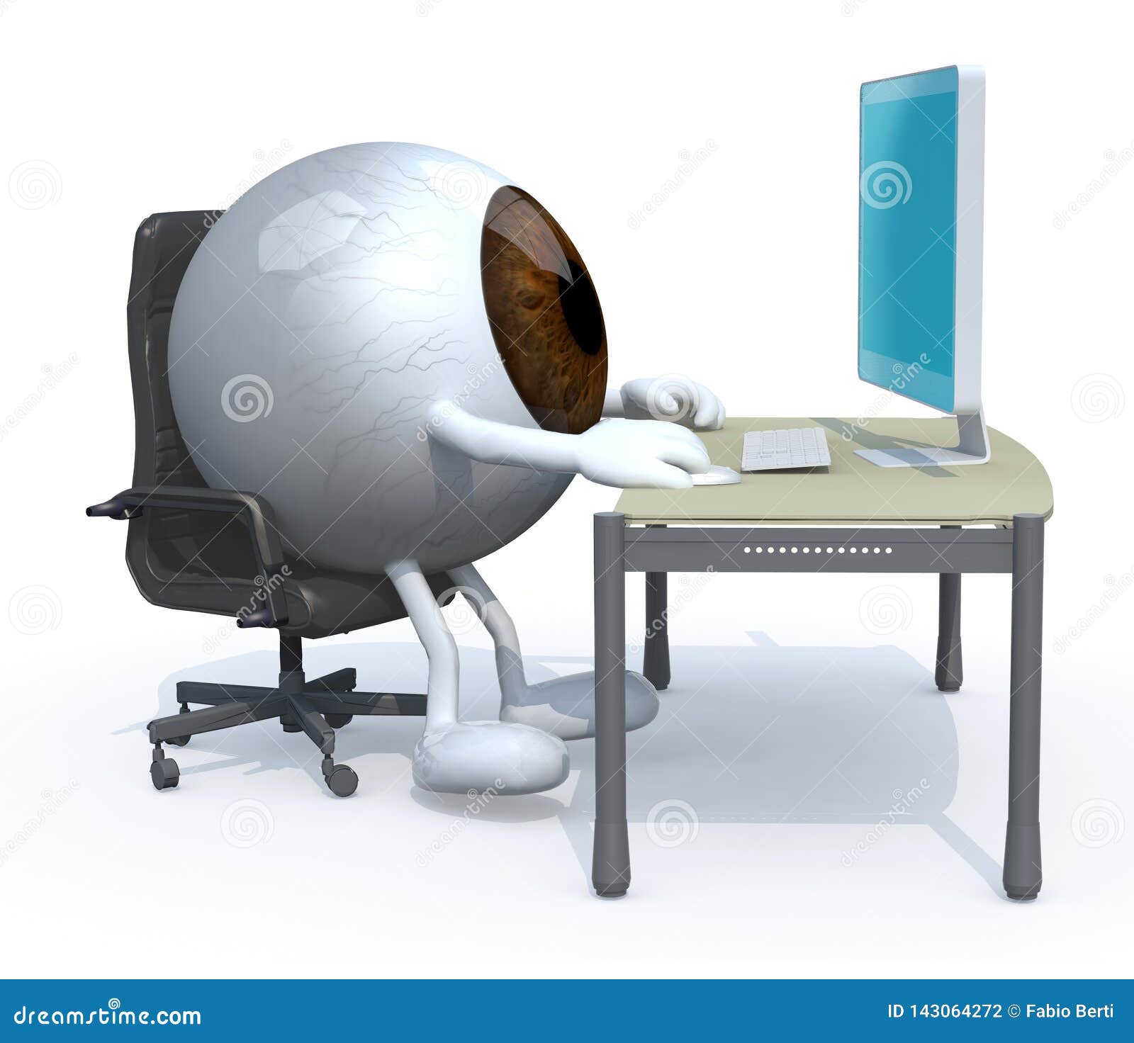 Brown Eyeball Work on Desk with Computer Stock Illustration ...