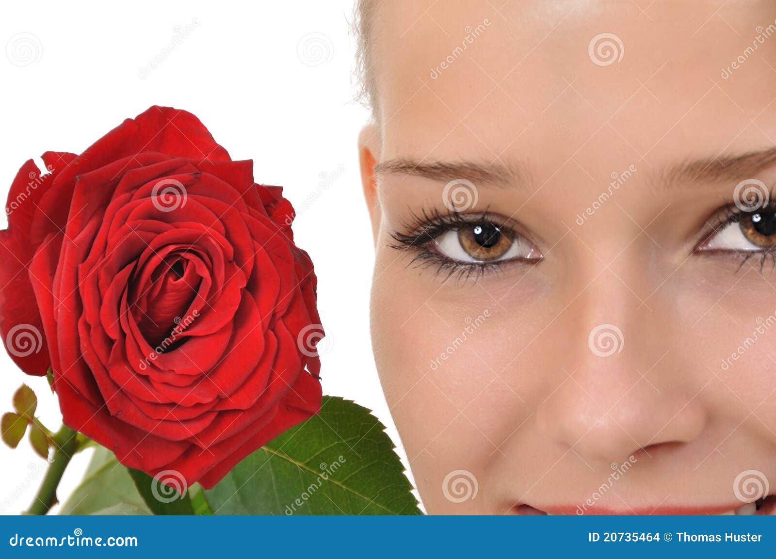 Brown eyes and a red rose stock photo. Image of beautiful - 20735464