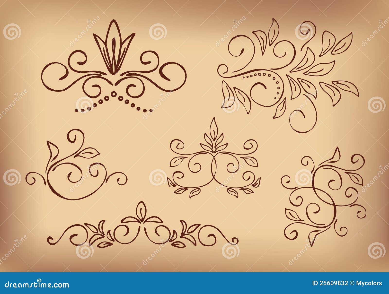 Brown Floral Design Elements - Set - Vector Stock Vector - Illustration ...