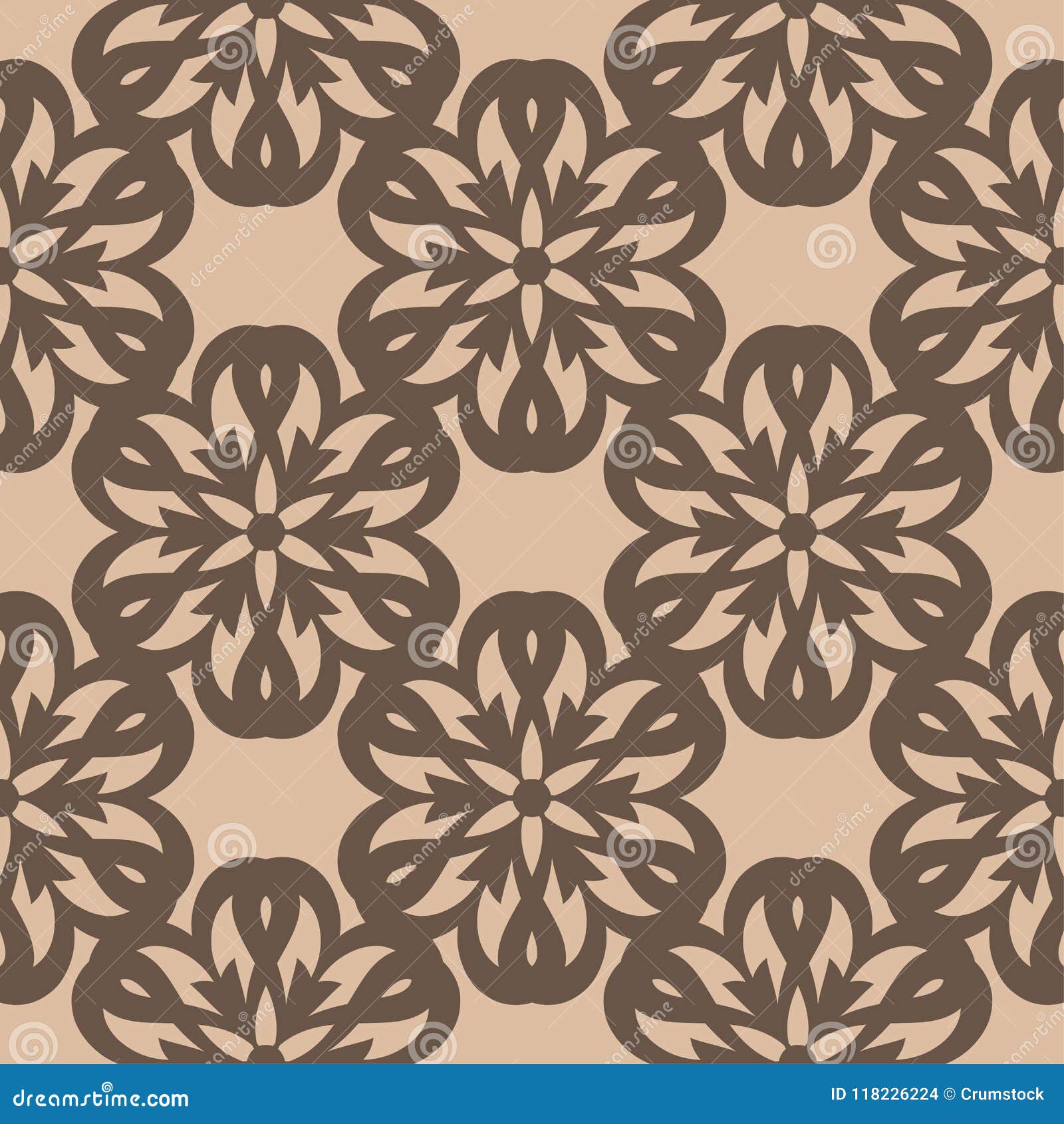 Brown Floral Seamless Pattern on Beige Background Stock Vector ...