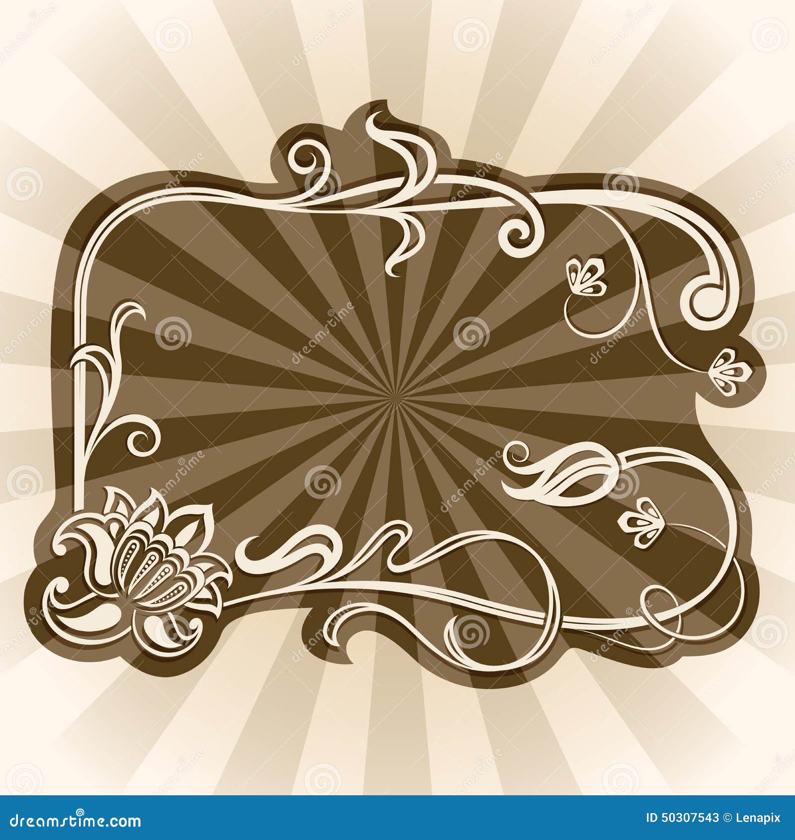 Brown floral vintage frame stock vector. Illustration of border - 50307543