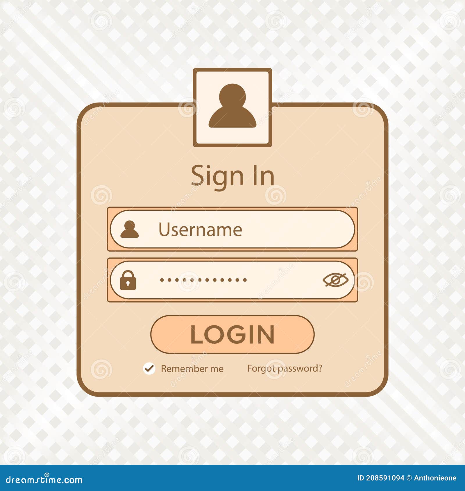 Brown Form Login User Interface Stock Vector - Illustration of check ...