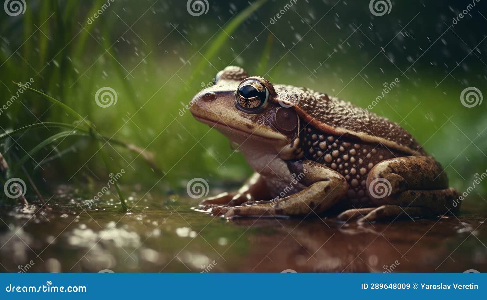Brown Frog Seated in a Rain Puddle Stock Image - Image of aquatic ...