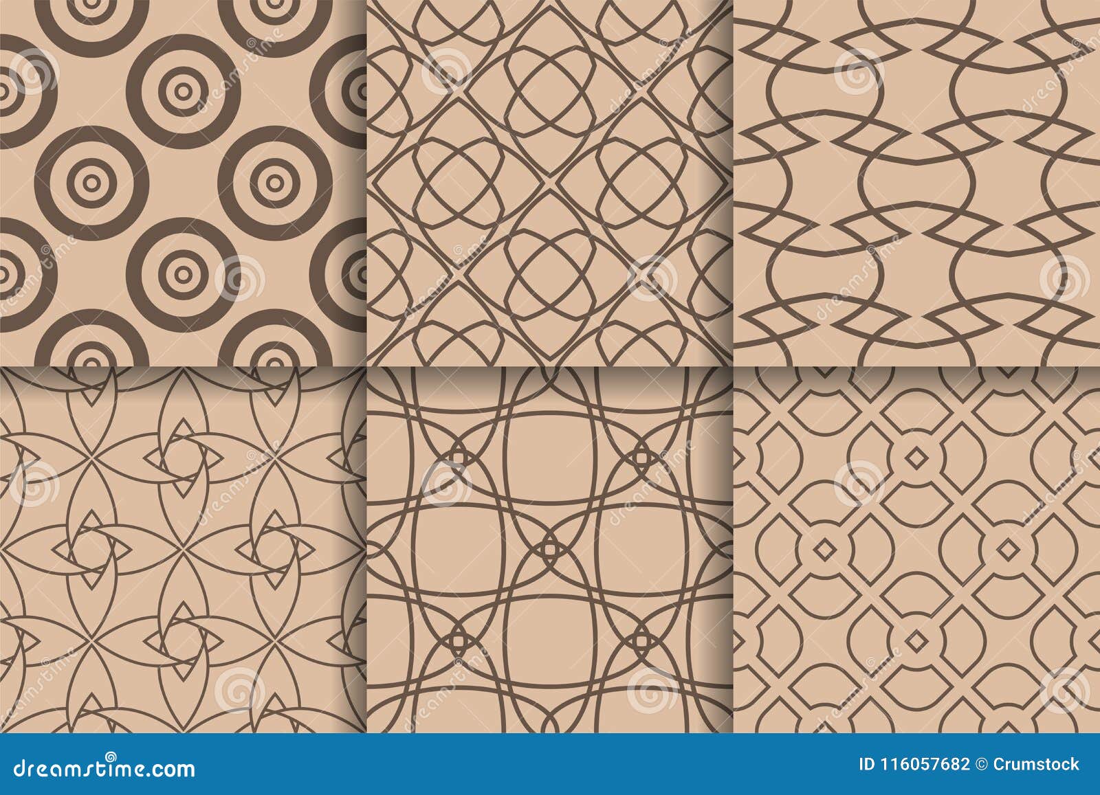 Brown Seamless Patterns. Set Geometric Background Stock Vector ...