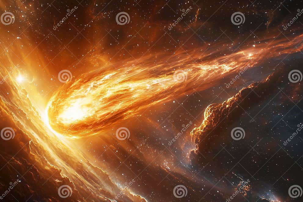 Brown Glowing Comet Flies in Outer Space. Stock Image - Image of ...