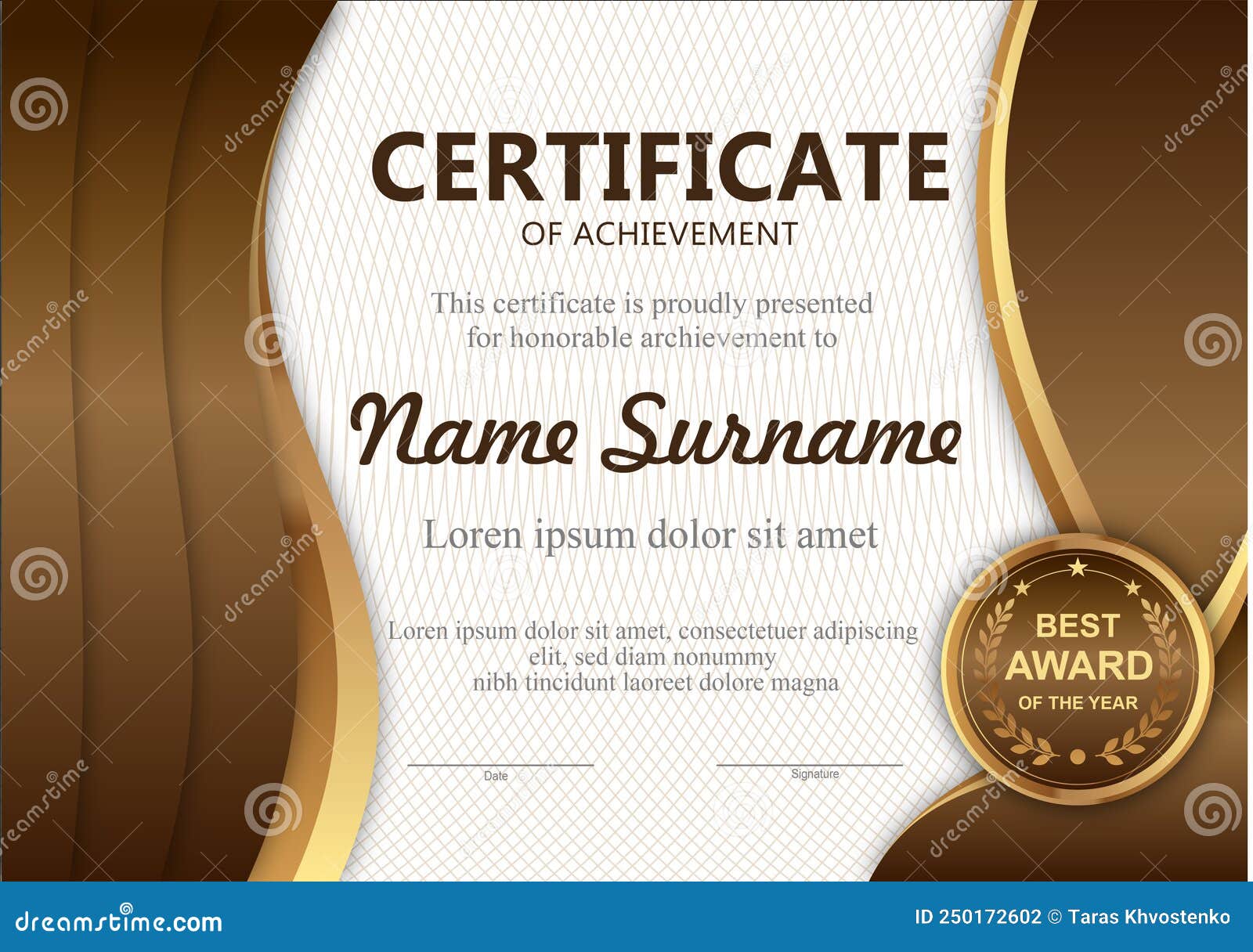 Brown and Gold Certificate Template Stock Vector - Illustration of ...