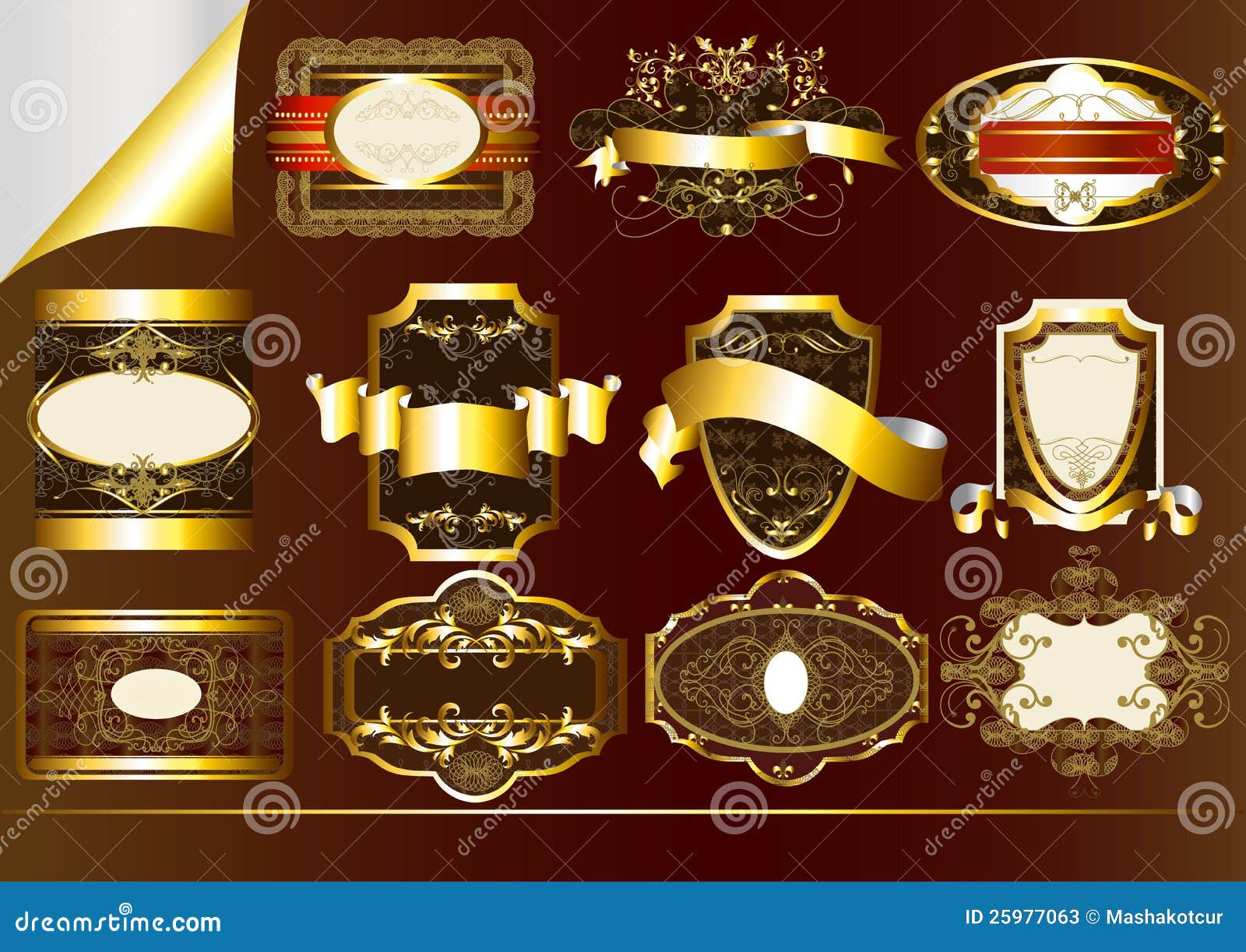 Brown gold-framed labels stock vector. Illustration of decor - 25977063