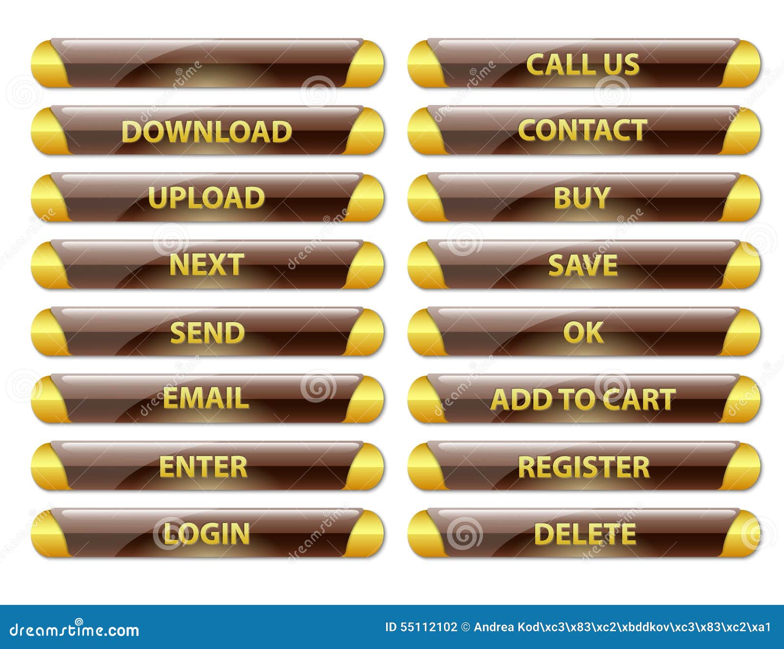 Brown and Golden Rounded Glossy Internet Buttons Stock Vector ...