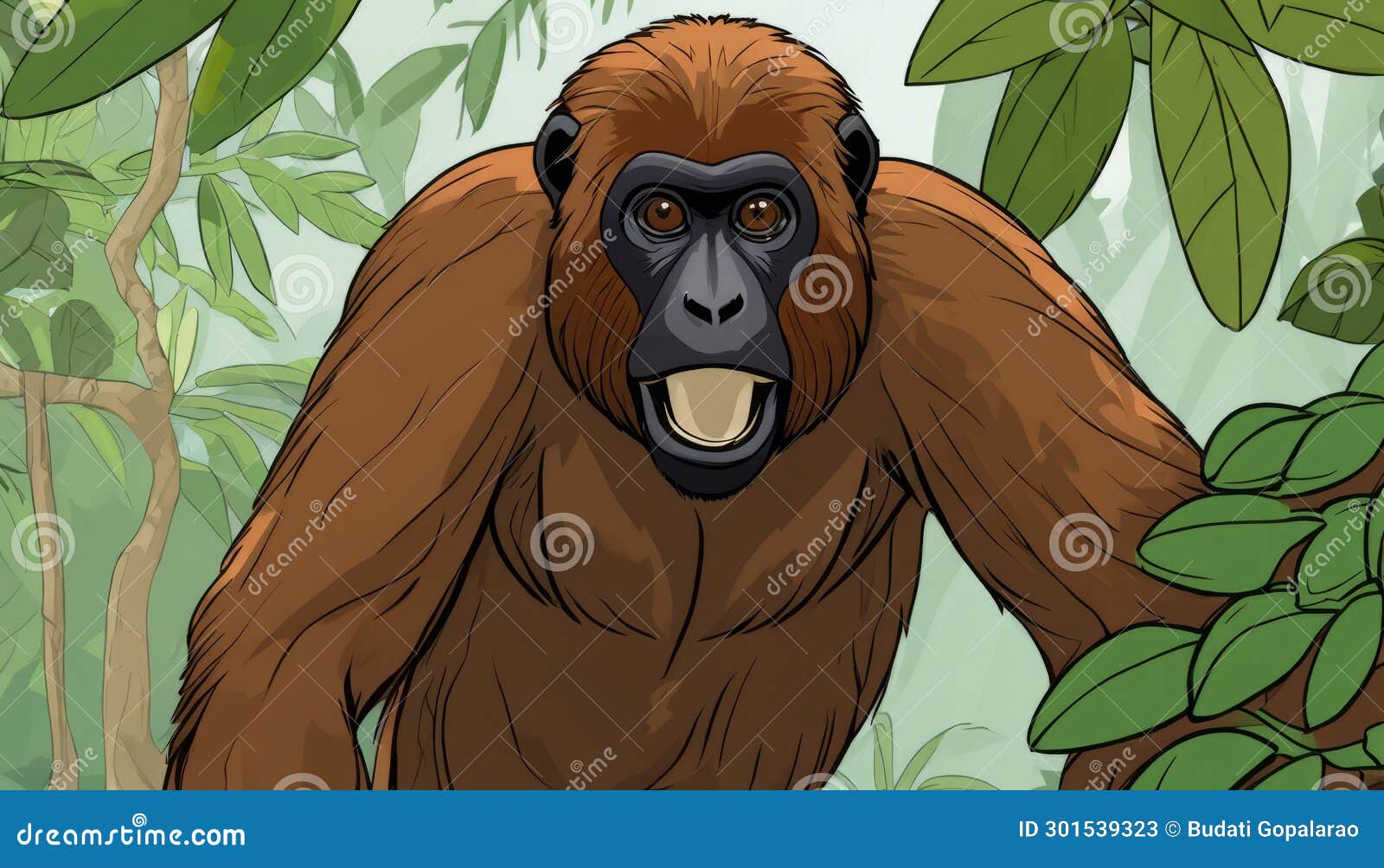A Brown Gorilla with a Mouth Open Stock Illustration - Illustration of ...