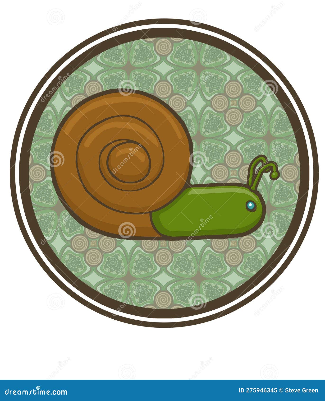 Brown and Green Cartoon Snail in a Circle Stock Vector - Illustration ...