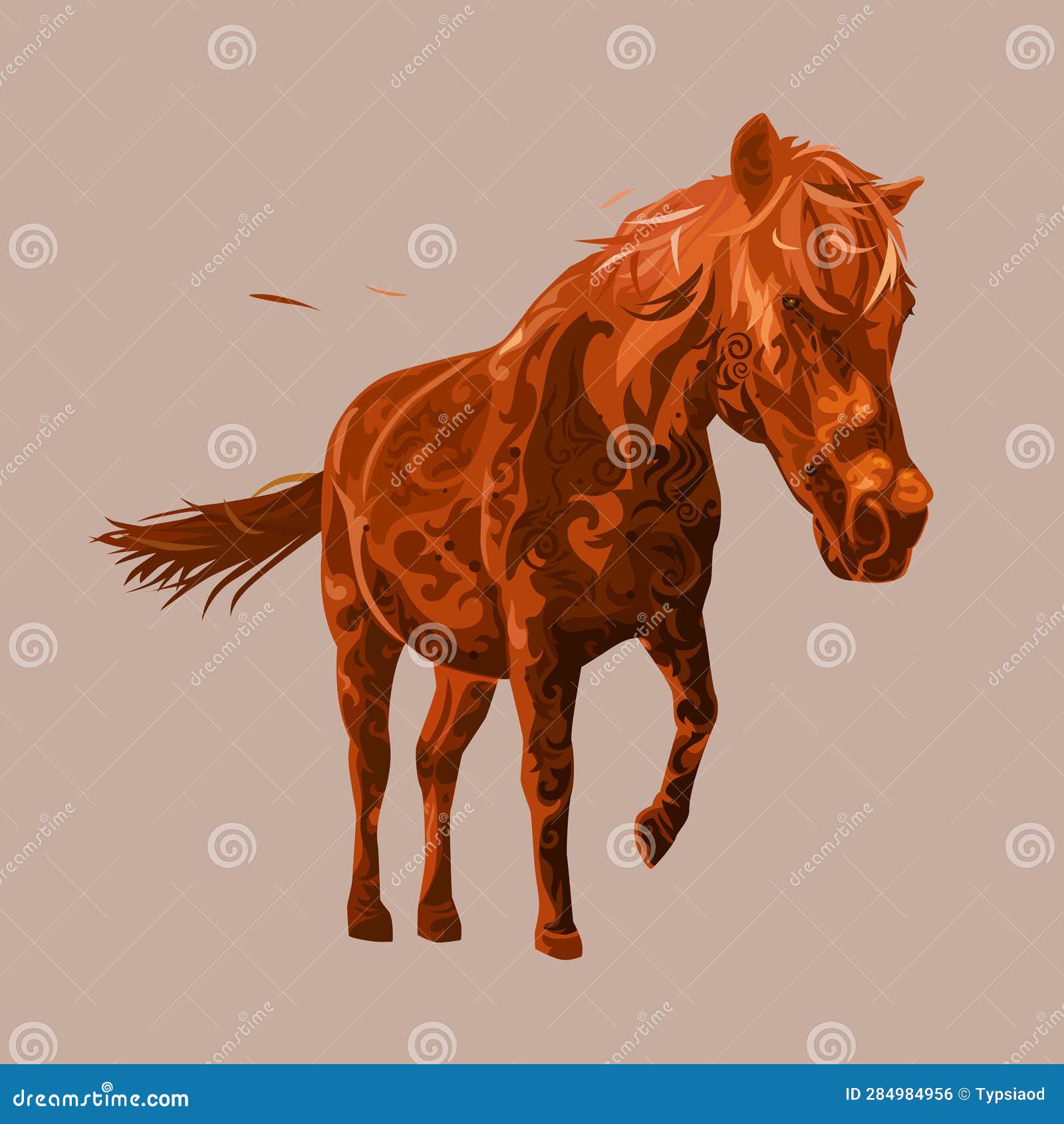 Brown horse on the farm stock vector. Illustration of wild - 284984956