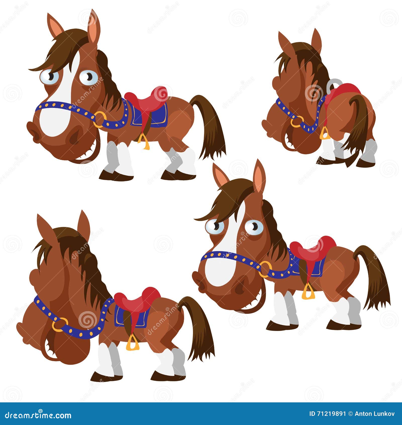 Brown Horse in Harness with Different Angles Stock Vector ...