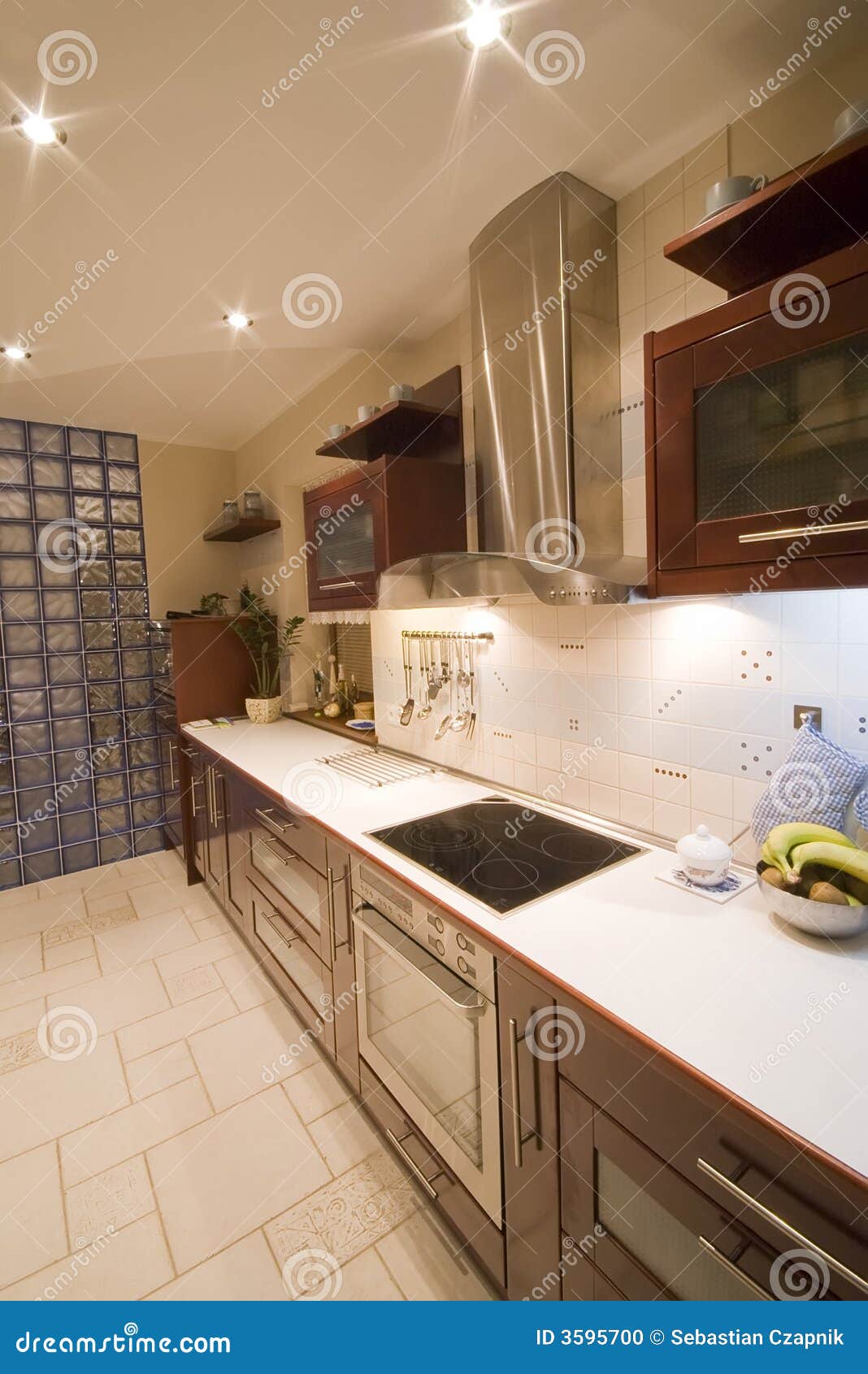 Brown kitchen interior stock photo. Image of wooden, interior - 3595700
