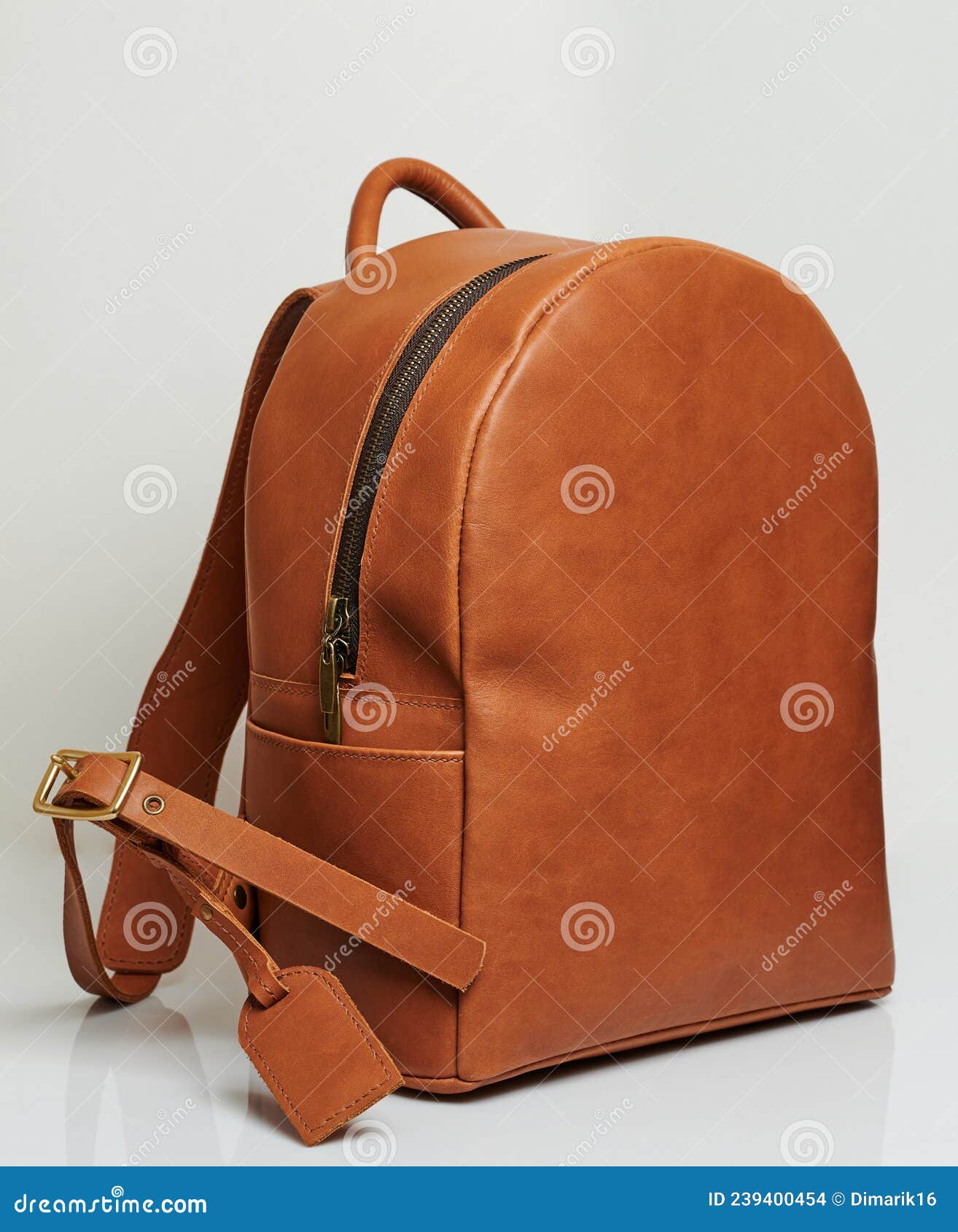 Brown leather backpack stock photo. Image of isolated - 239400454