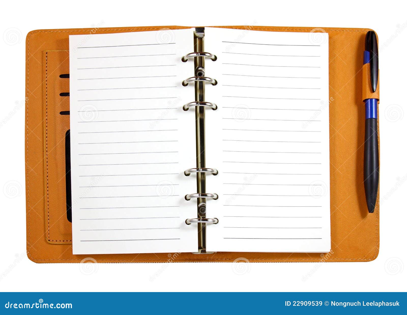 Brown Leather Binder Notebook with Pen Isolated Stock Image - Image of ...
