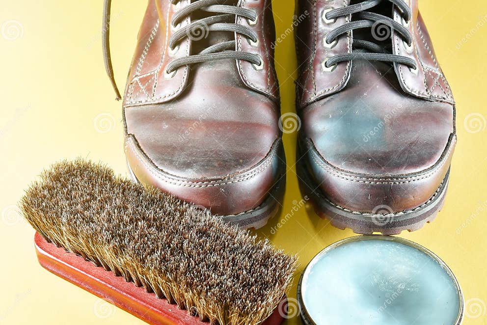 Brown Leather Boot and Polish Kit Stock Image - Image of shiny ...
