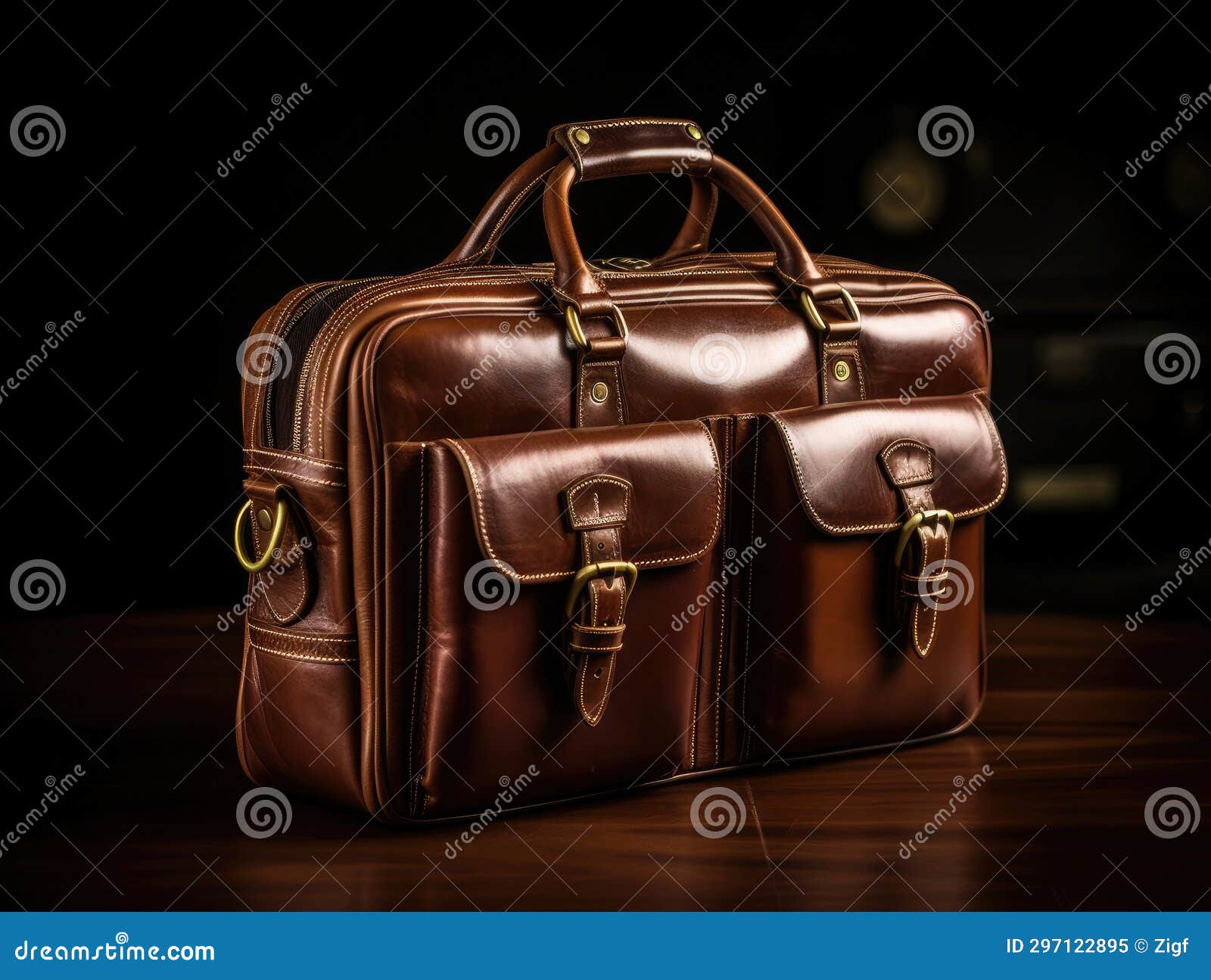 Brown Leather Briefcase Sitting on a Table Stock Image - Image of ...
