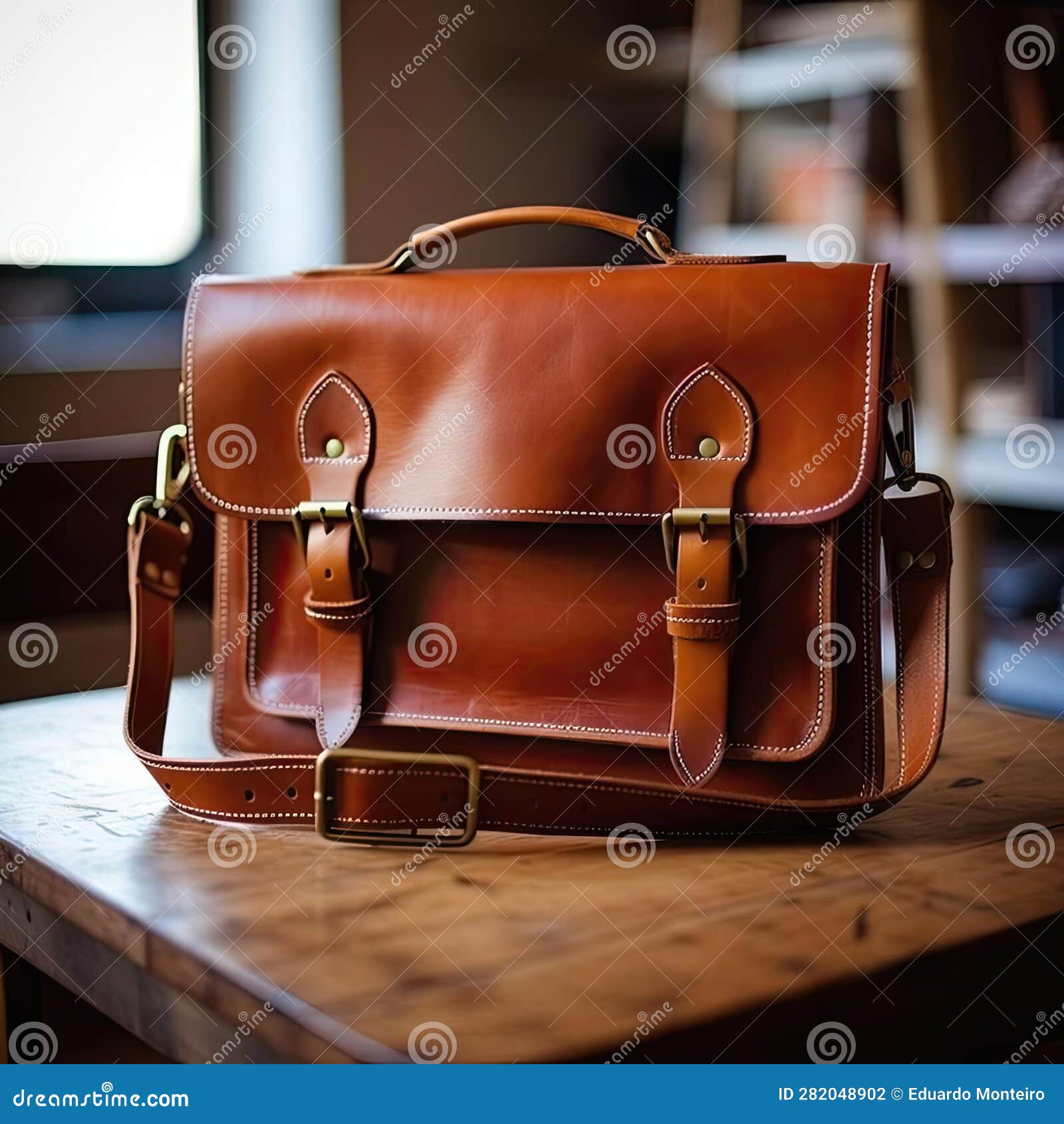 Brown Leather Briefcase on a Table in a Cafe or Restaurant Stock ...