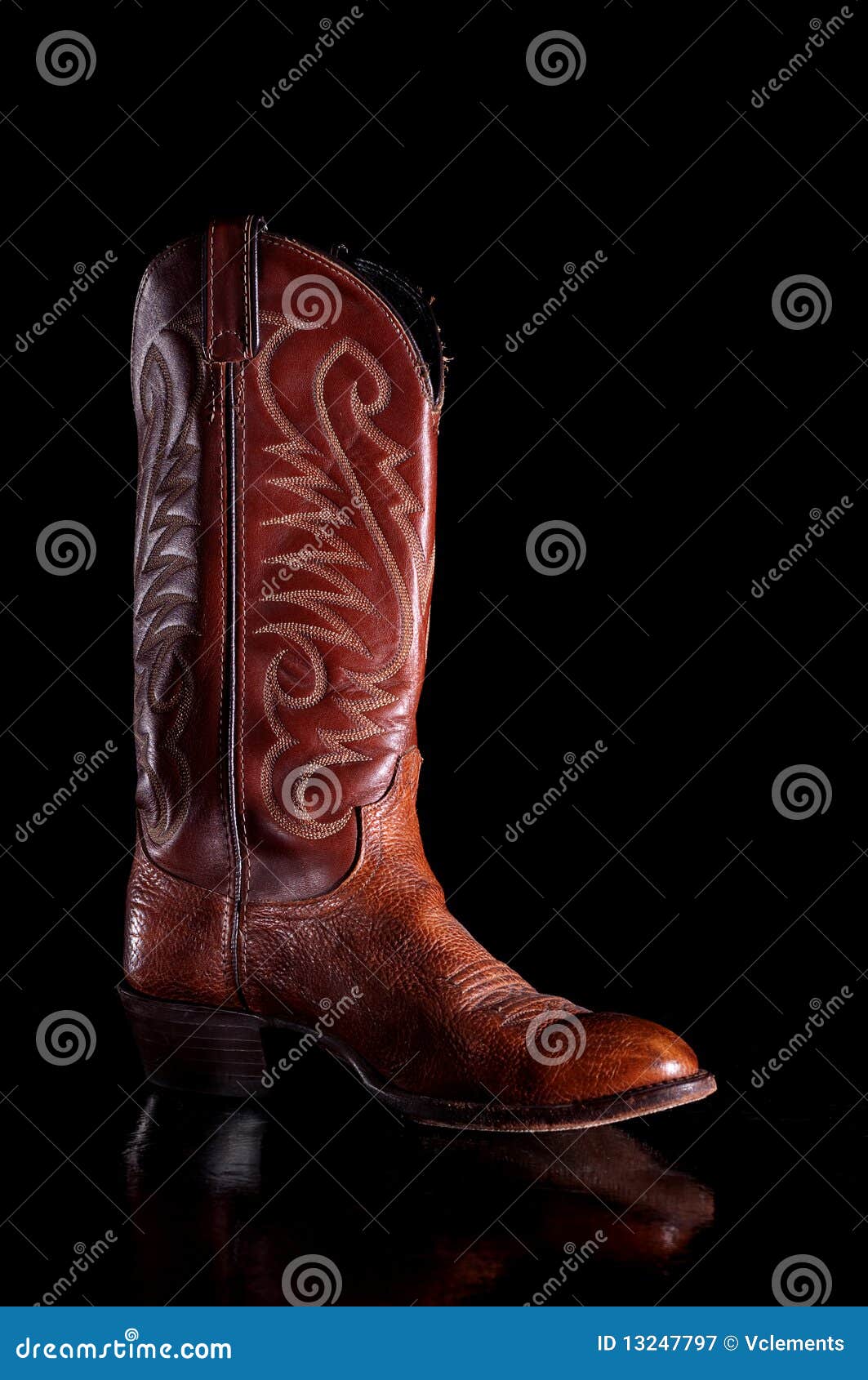 A Brown Leather Cowboy Boot Stock Image - Image of embellishment, heel ...