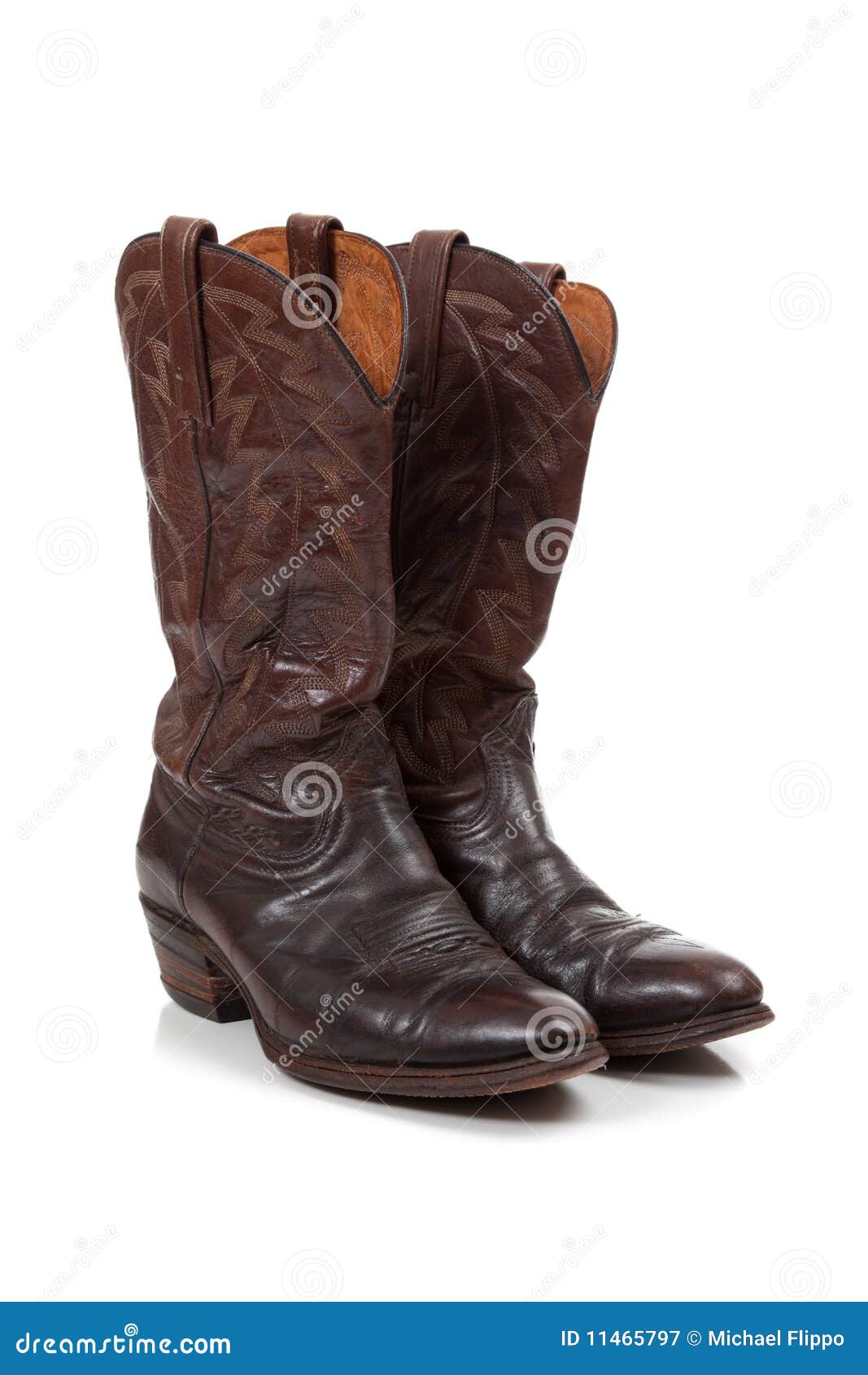 Brown Leather Cowboy Boots on White Stock Image - Image of background ...