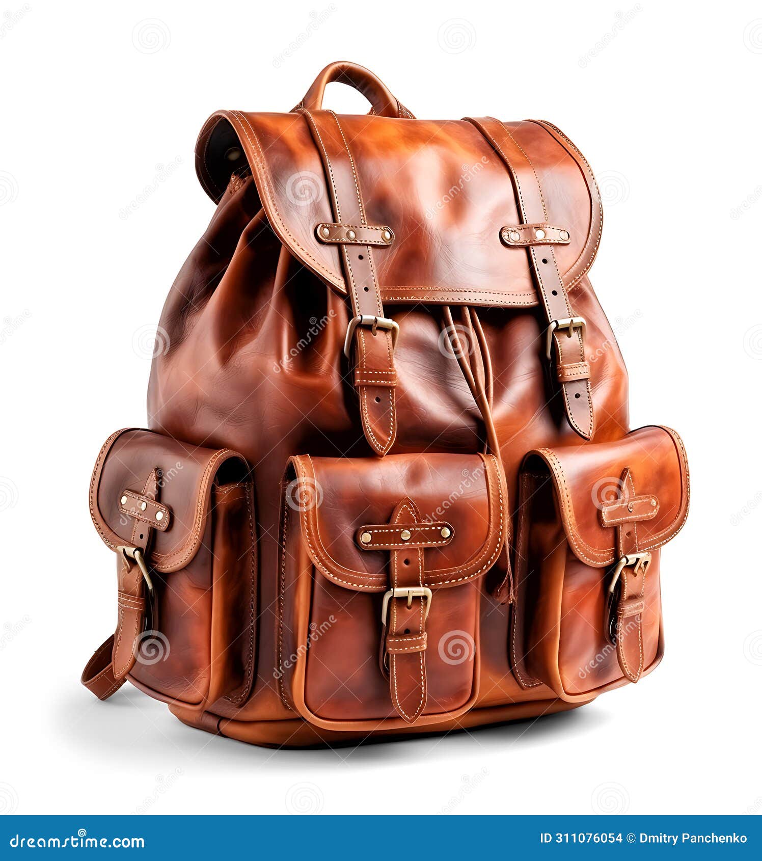 Brown Leather Rucksack Isolated on White Background. Stock Photo ...