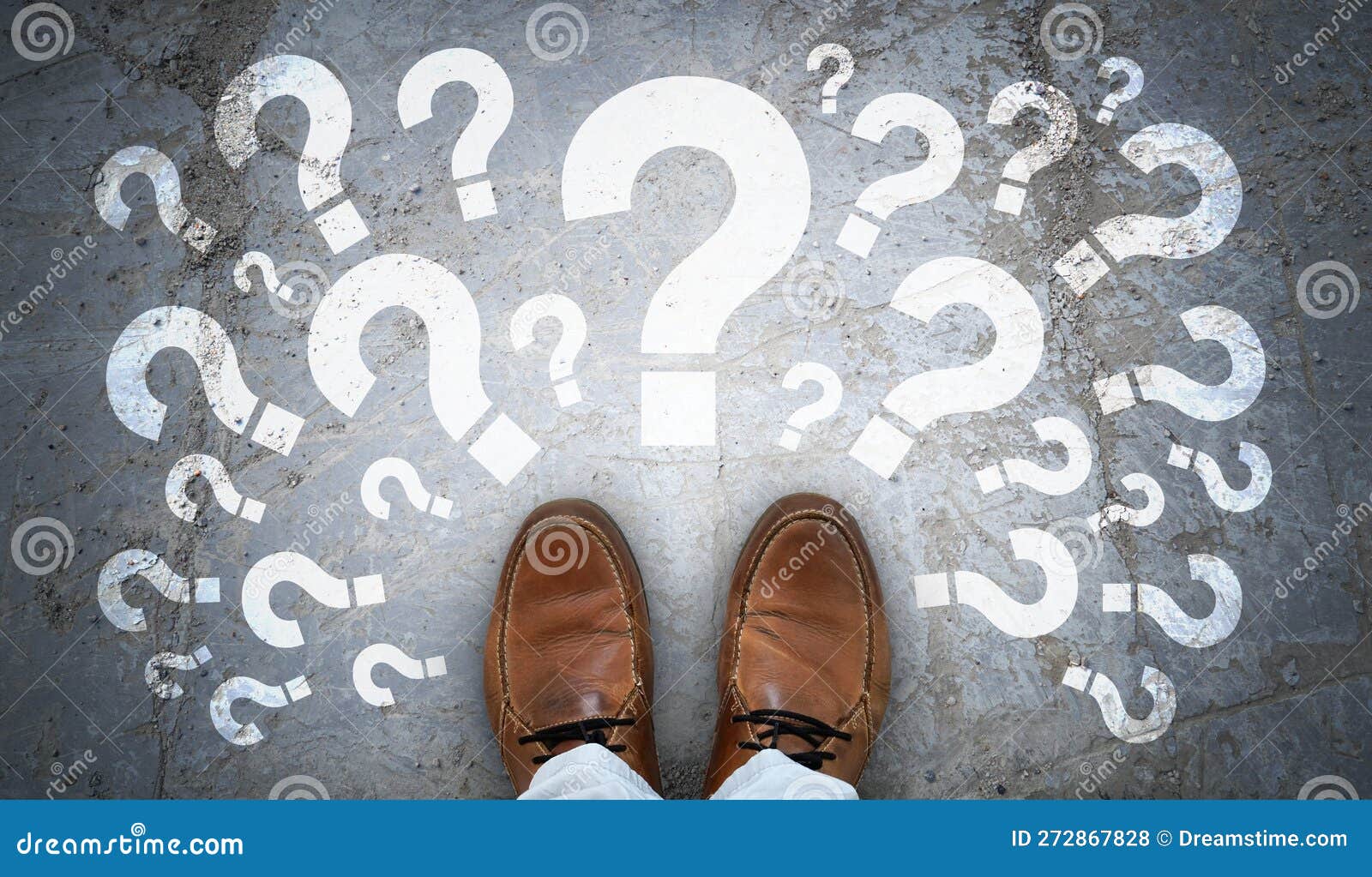 Brown Leather Shoes and Many Question Marks Stock Photo - Image of path ...