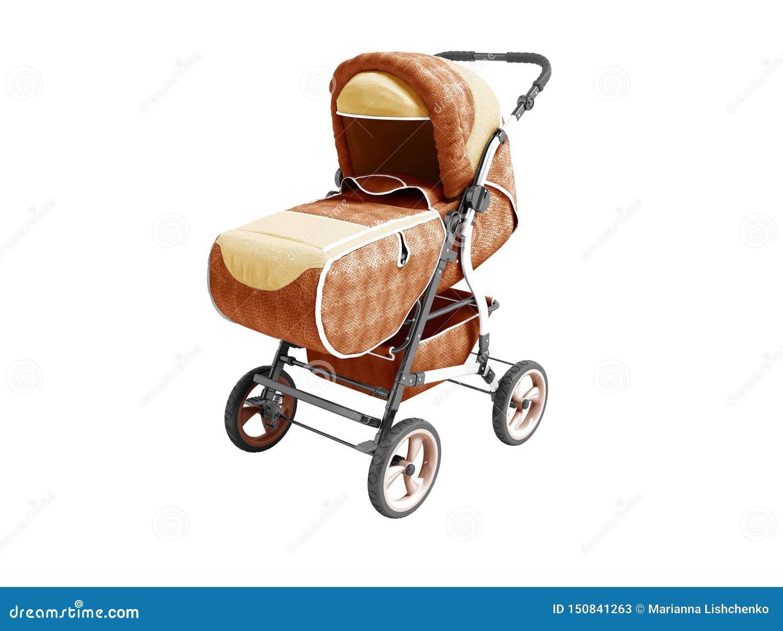 Brown Leather Stroller with Baby Cloth Isolated 3d Render on White ...