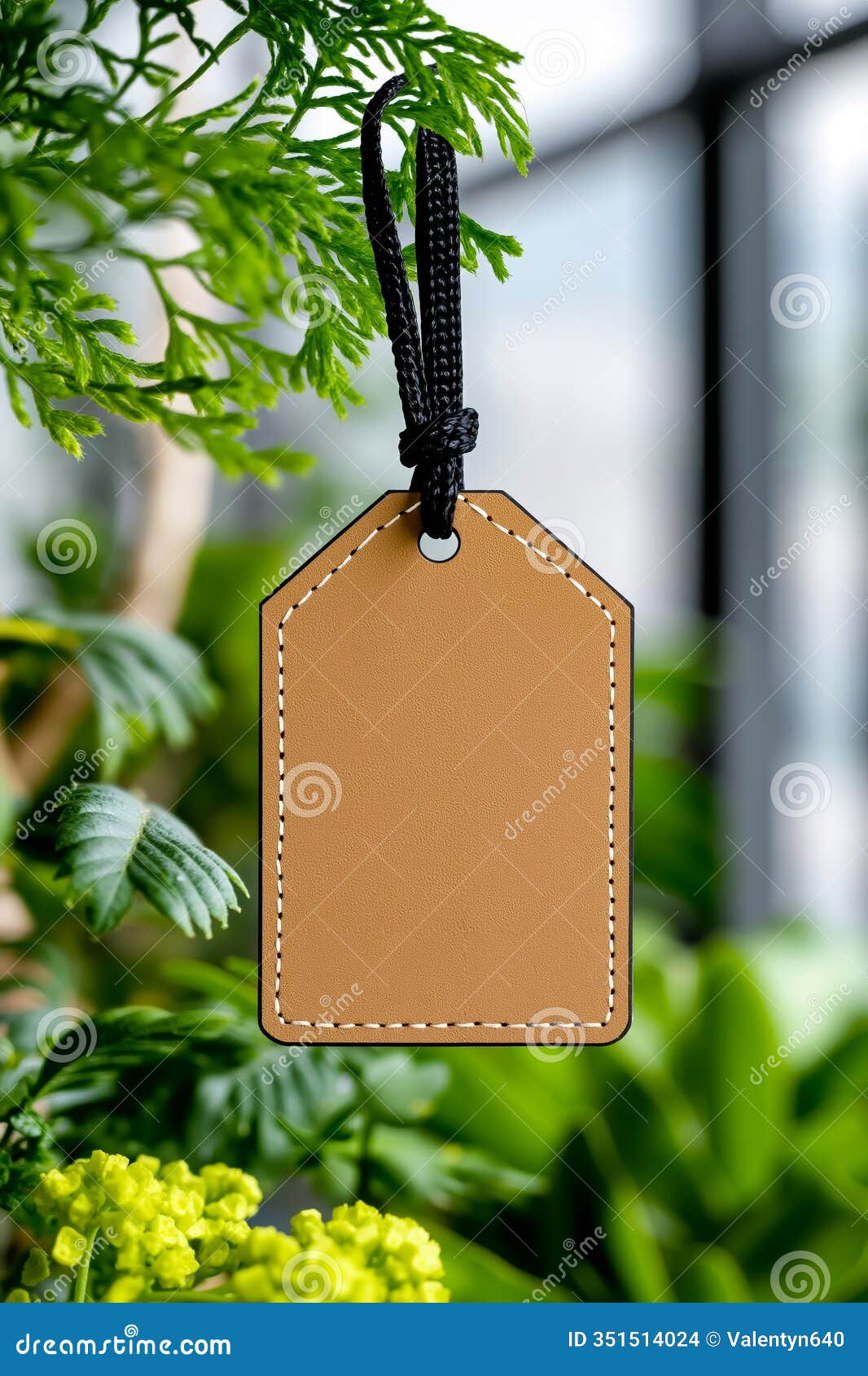 A Brown Leather Tag Hanging from a Tree Branch Stock Photo - Image of ...