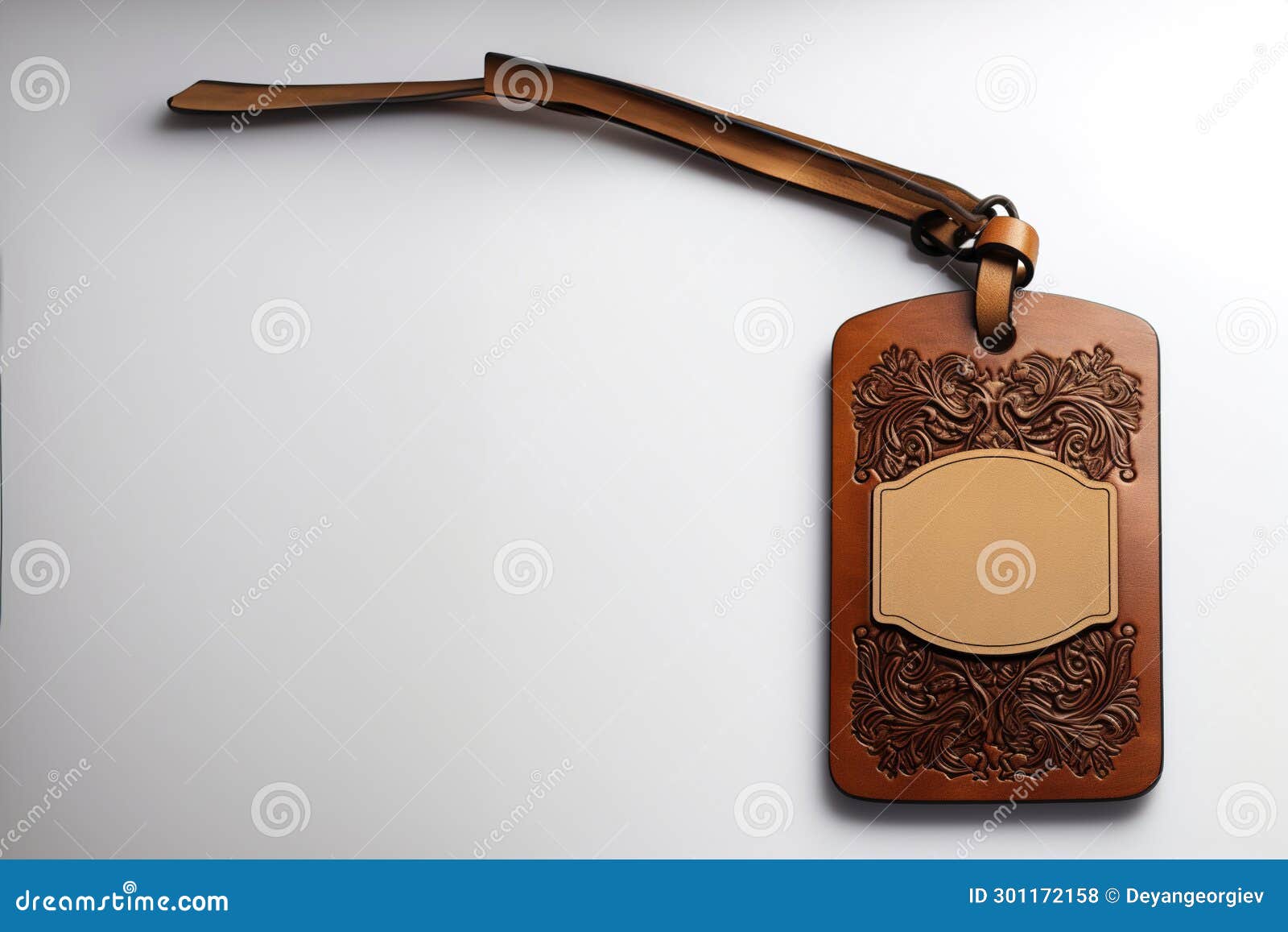 A Brown Leather Tag Mockup with Handle, White Isolated. Stock ...