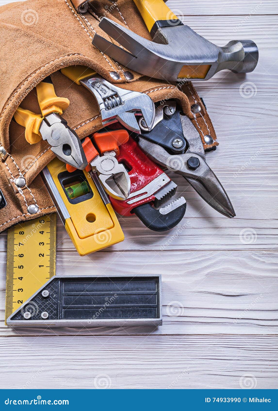 Brown Leather Toolbelt with Construction Tools on Wood Board Dir Stock ...