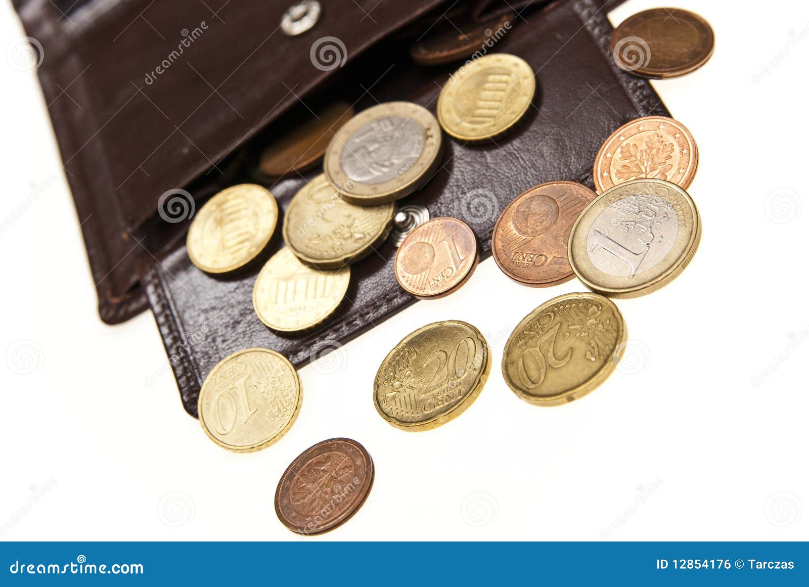 Brown Leather Wallet and Coins Stock Photo - Image of currency, closeup ...