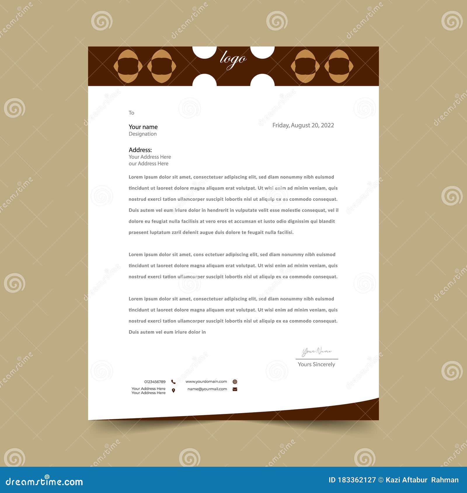 Brown Letterhead Pad Template Design Editorial Photography ...