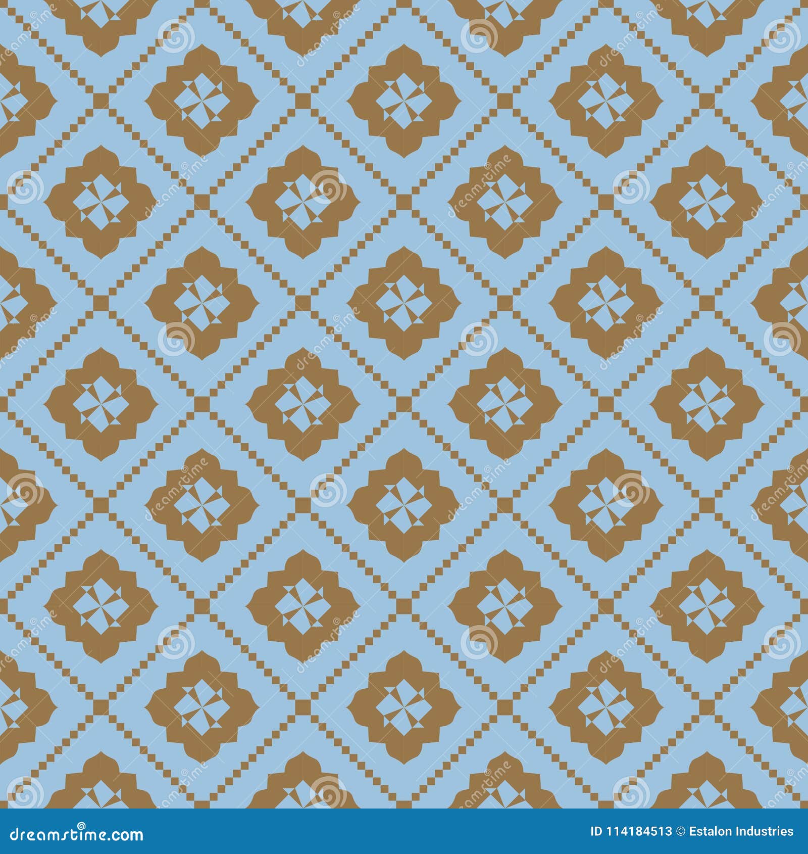 Brown on Light Blue Geometric Tile with Diamond Line Seamless Repeat ...