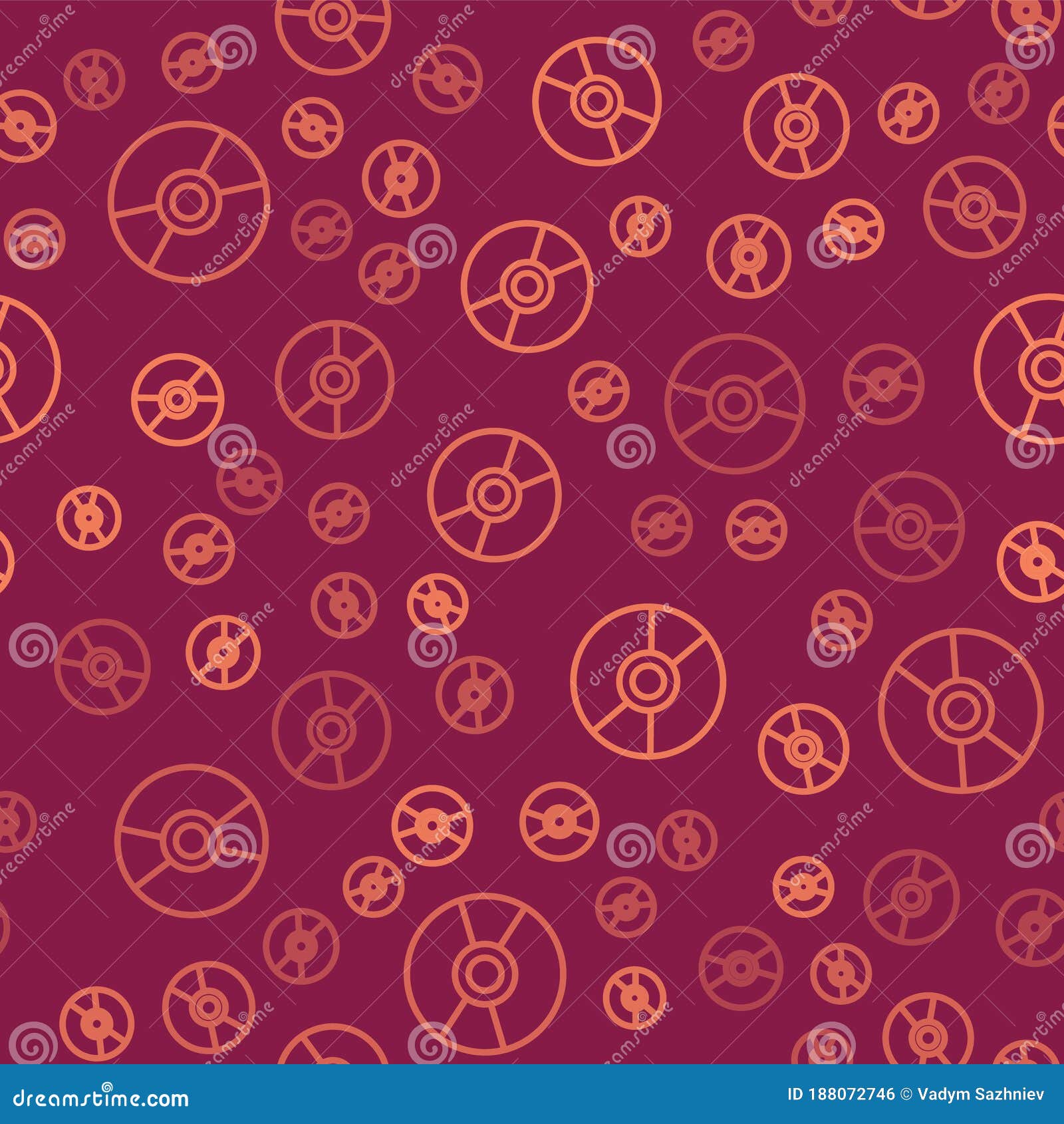 Brown Line CD or DVD Disk Icon Isolated Seamless Pattern on Red ...