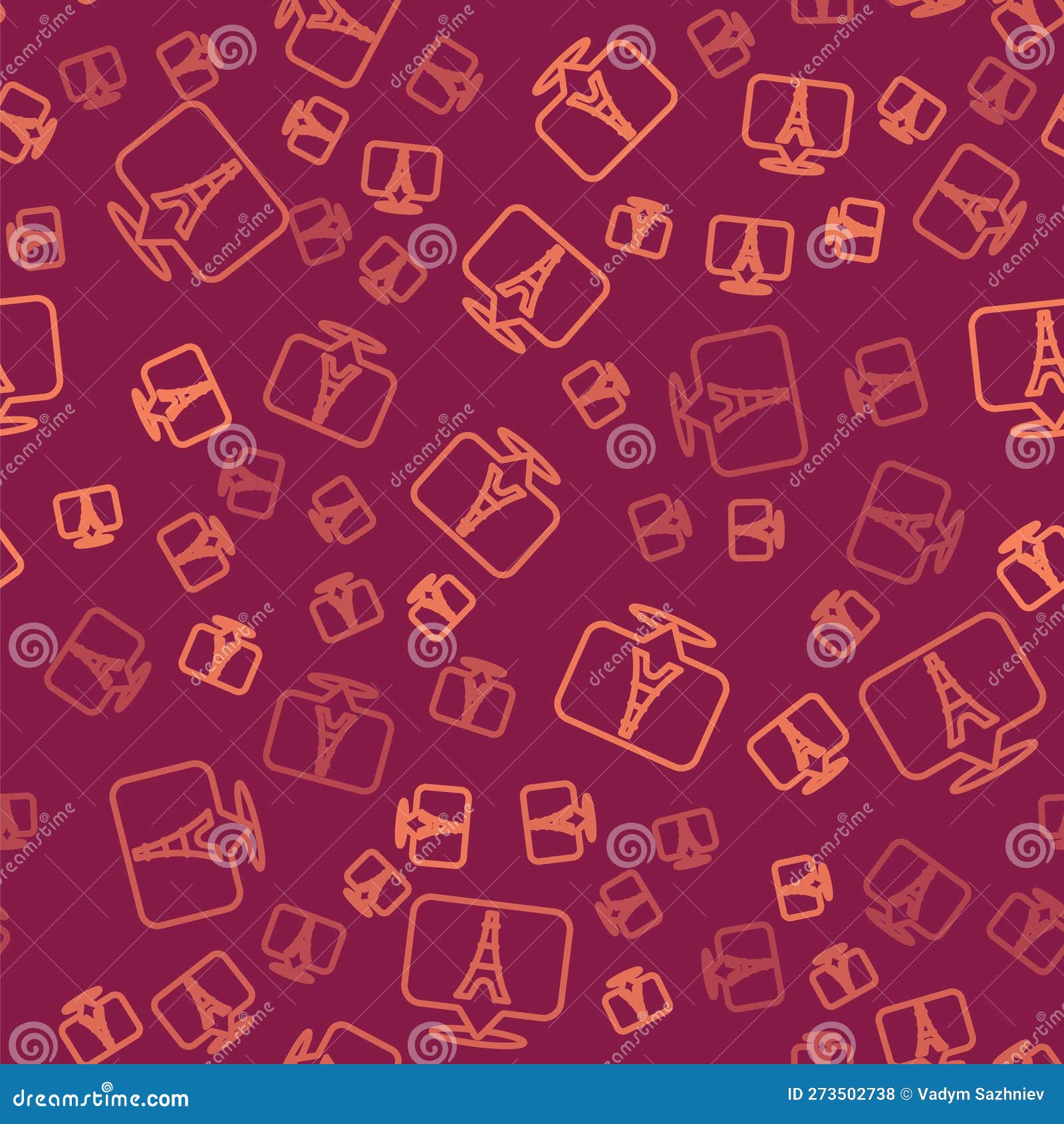 Brown Line Eiffel Tower Icon Isolated Seamless Pattern on Red ... Brown Line Eiffel Tower Icon Isolated Seamless Pattern on Red ...