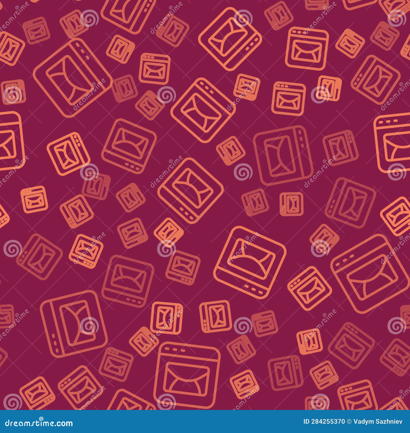 Brown Line Mail and E-mail Icon Isolated Seamless Pattern on Red ...