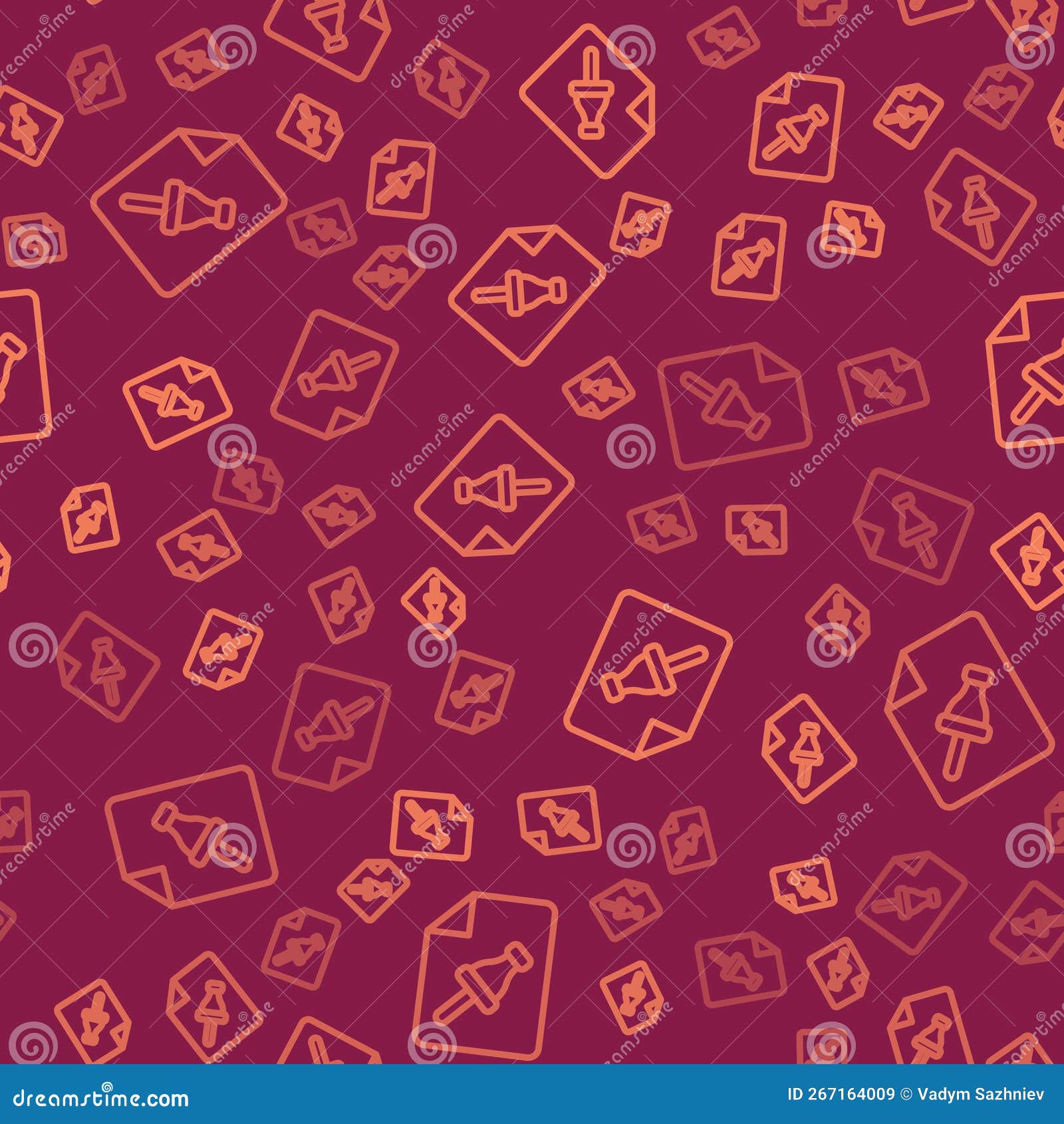 Brown Line Note Paper With Pinned Pushbutton Icon Isolated Seamless ...