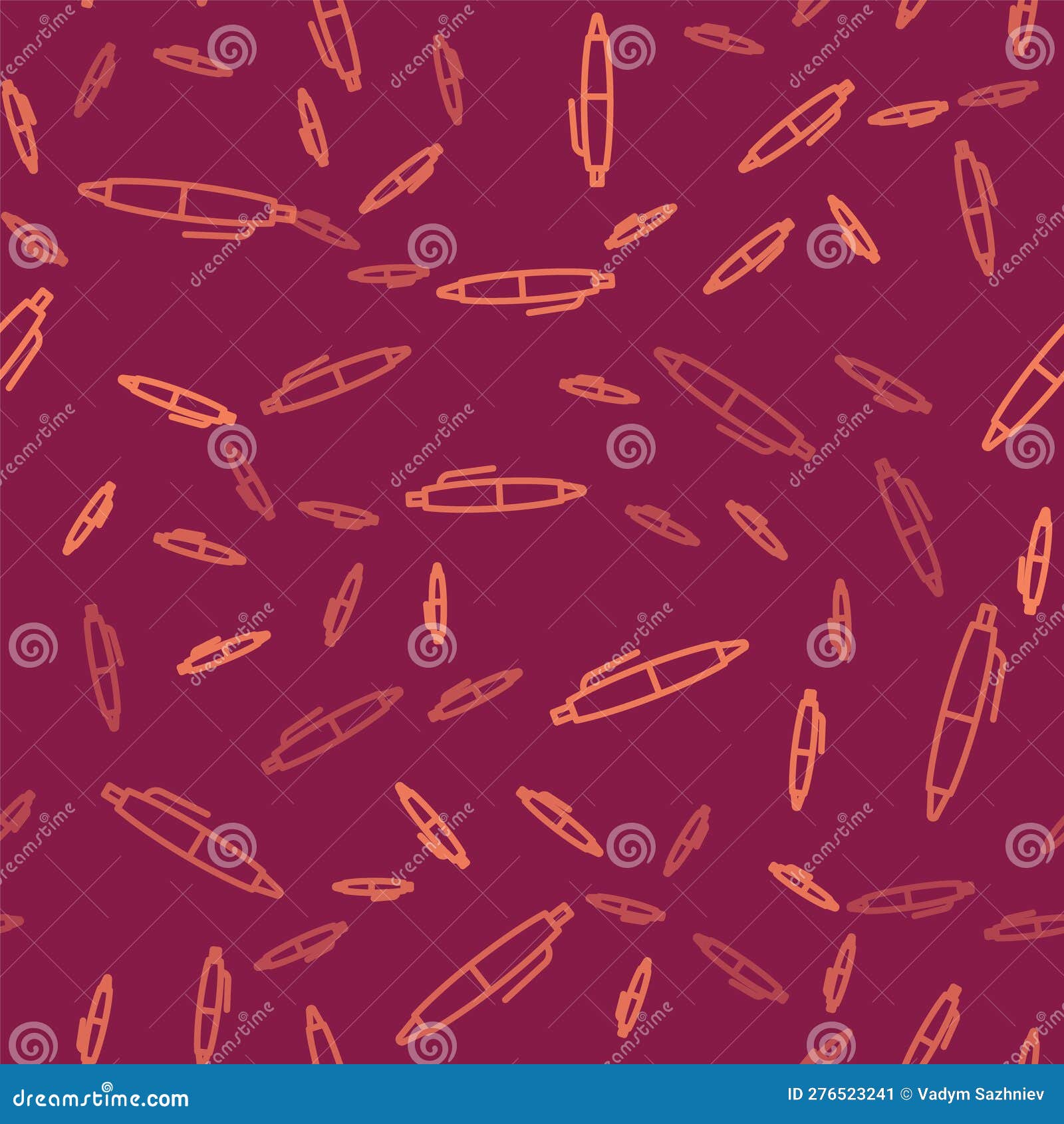 Brown Line Pen Icon Isolated Seamless Pattern on Red Background. Vector ...