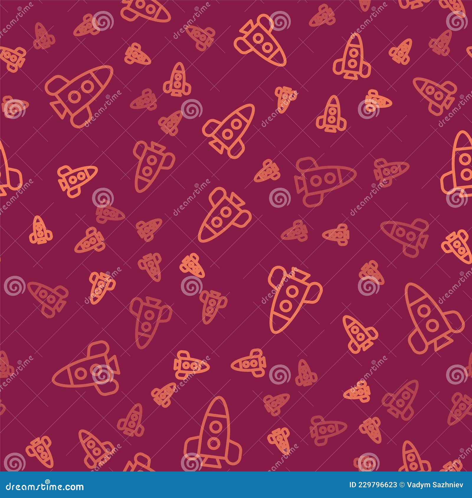 Brown Line Rocket Ship Toy Icon Isolated Seamless Pattern on Red ... Brown Line Rocket Ship Toy Icon Isolated Seamless Pattern on Red ...