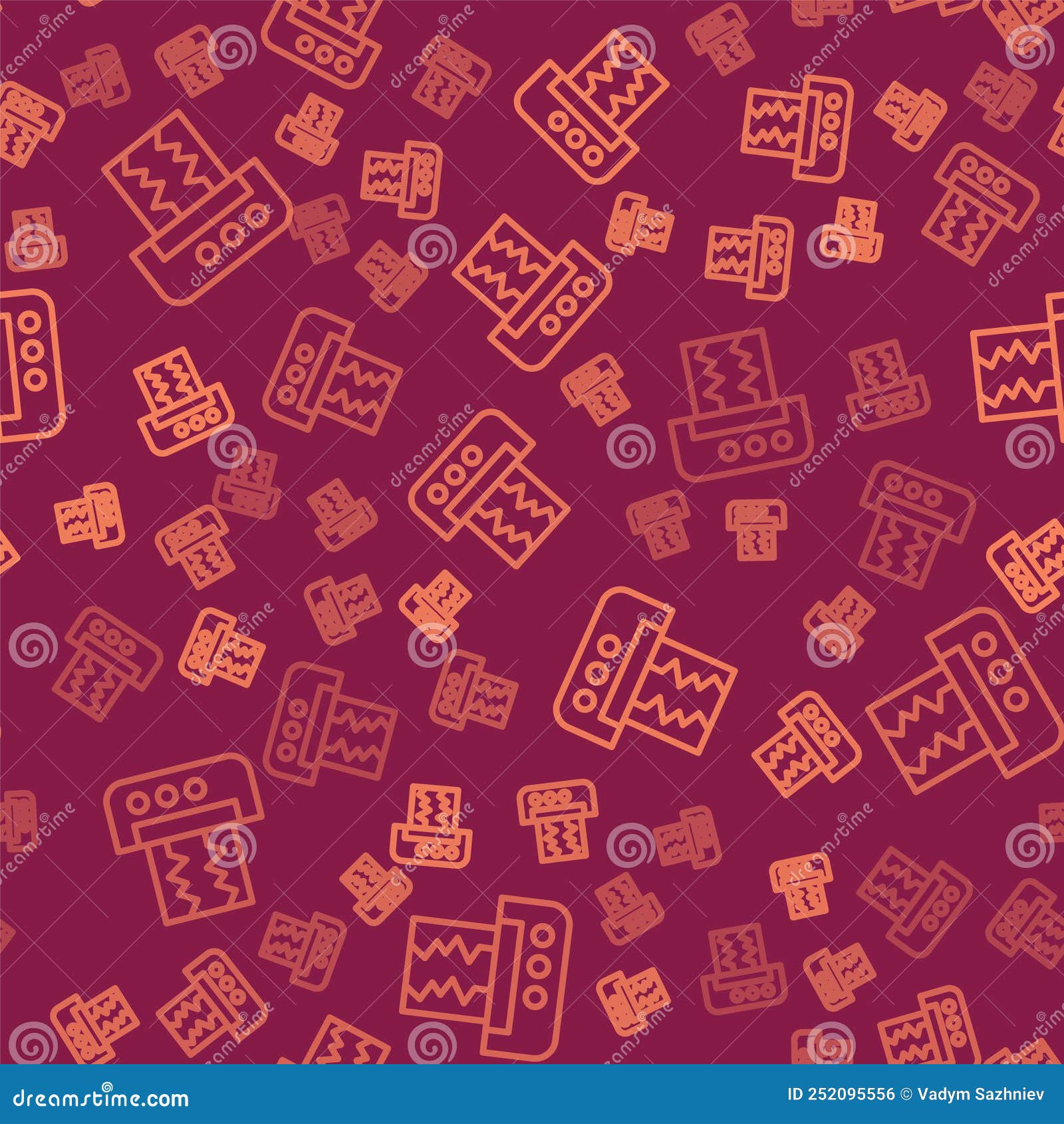 Brown Line Seismograph Icon Isolated Seamless Pattern on Red Background ...