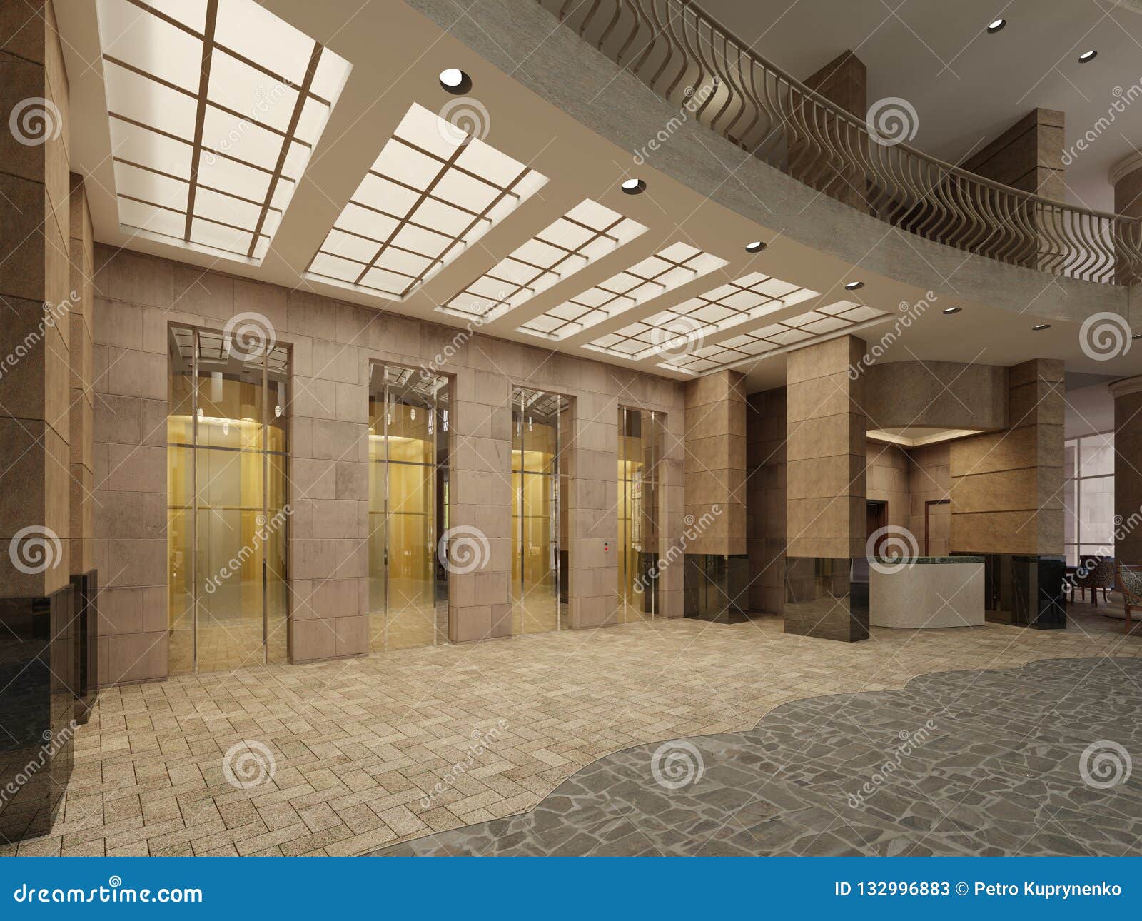 Brown Marble and Metal Elevator Hall in an Hotel with a Large Columns ...