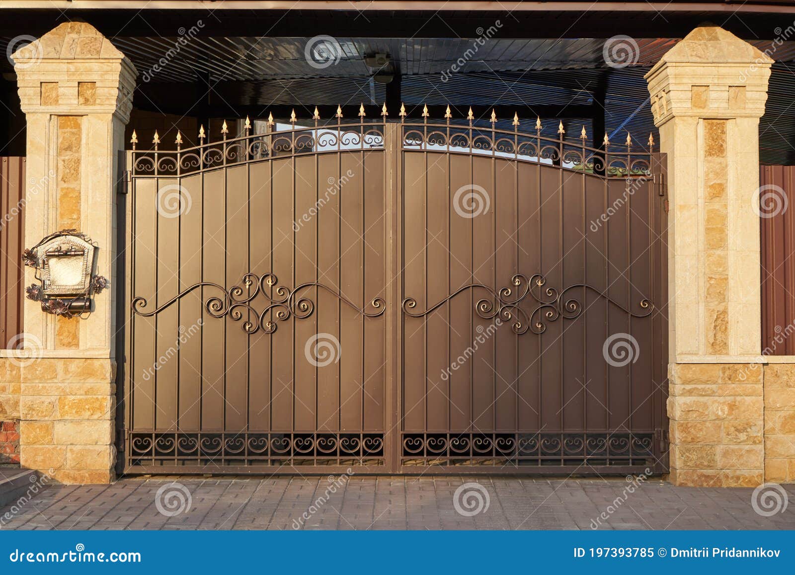 Brown Metal Forged Gate for Car Entry Stock Image - Image of design ...