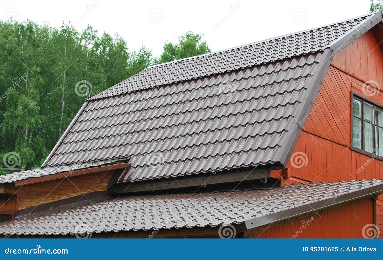 Brown metal roof stock image. Image of background, attic - 95281665