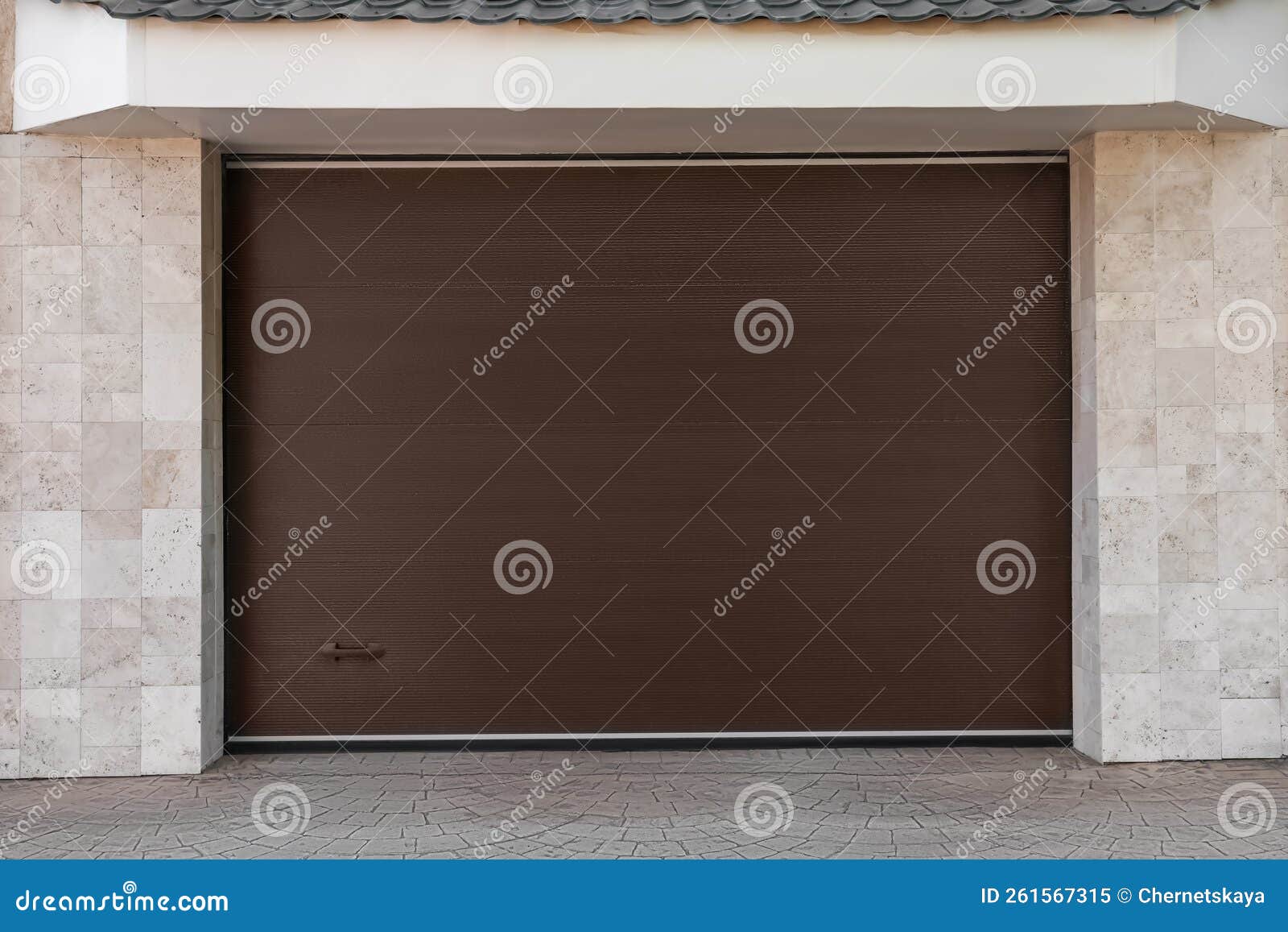 Brown Modern Counterweight Garage Doors on Building Stock Image - Image ...