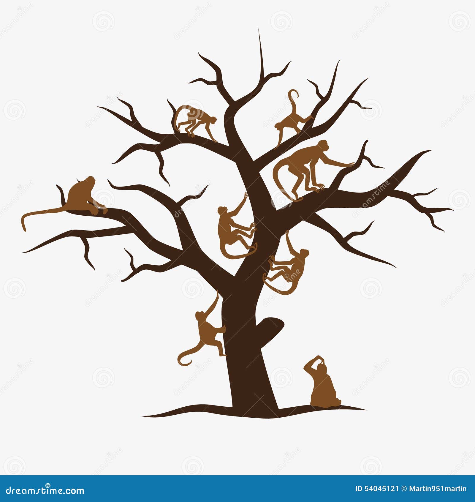 Monkey On The Tree Animal Vector Illustration Transparent Background ...